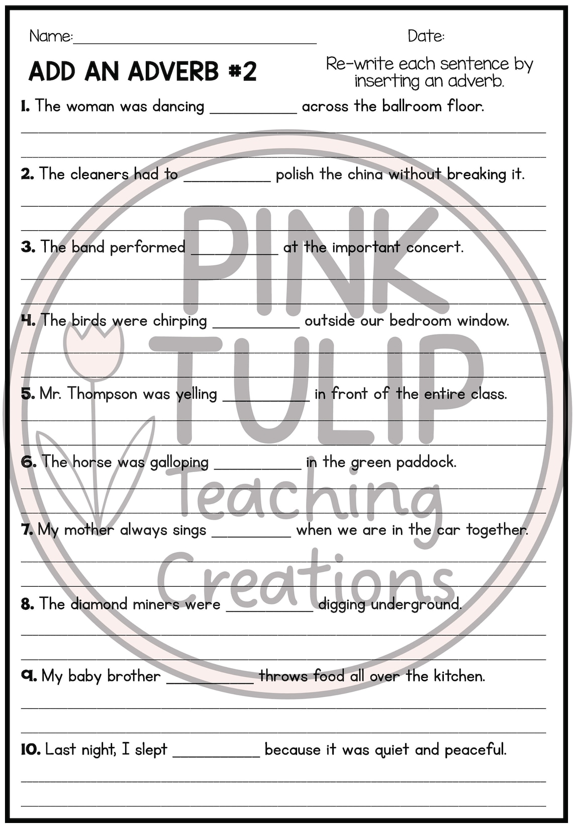 Add an Adverb to the Sentences - Fill in the Blanks Worksheet Pack - Etsy