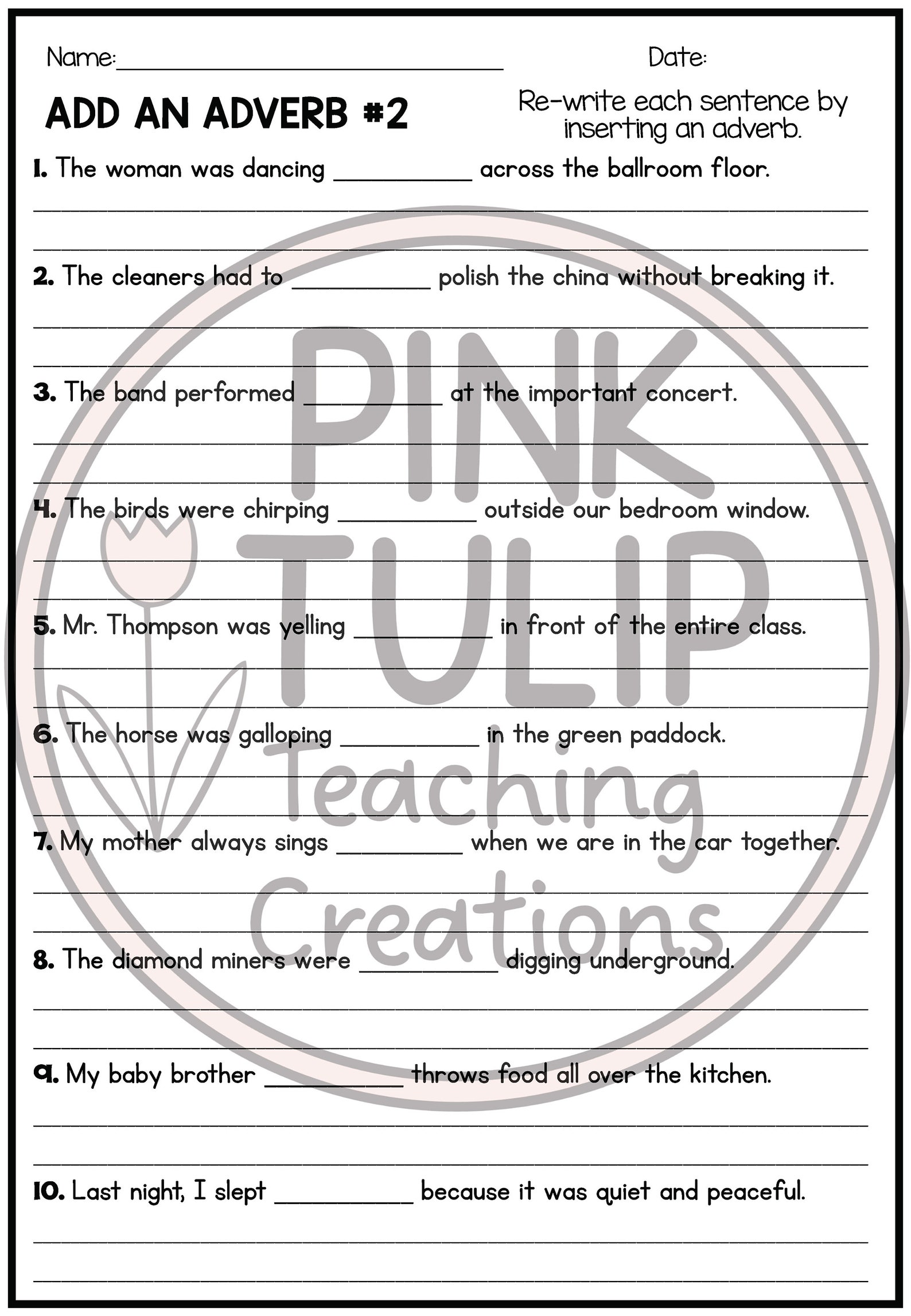 Add an Adverb to the Sentences - Fill in the Blanks Worksheet Pack - Etsy