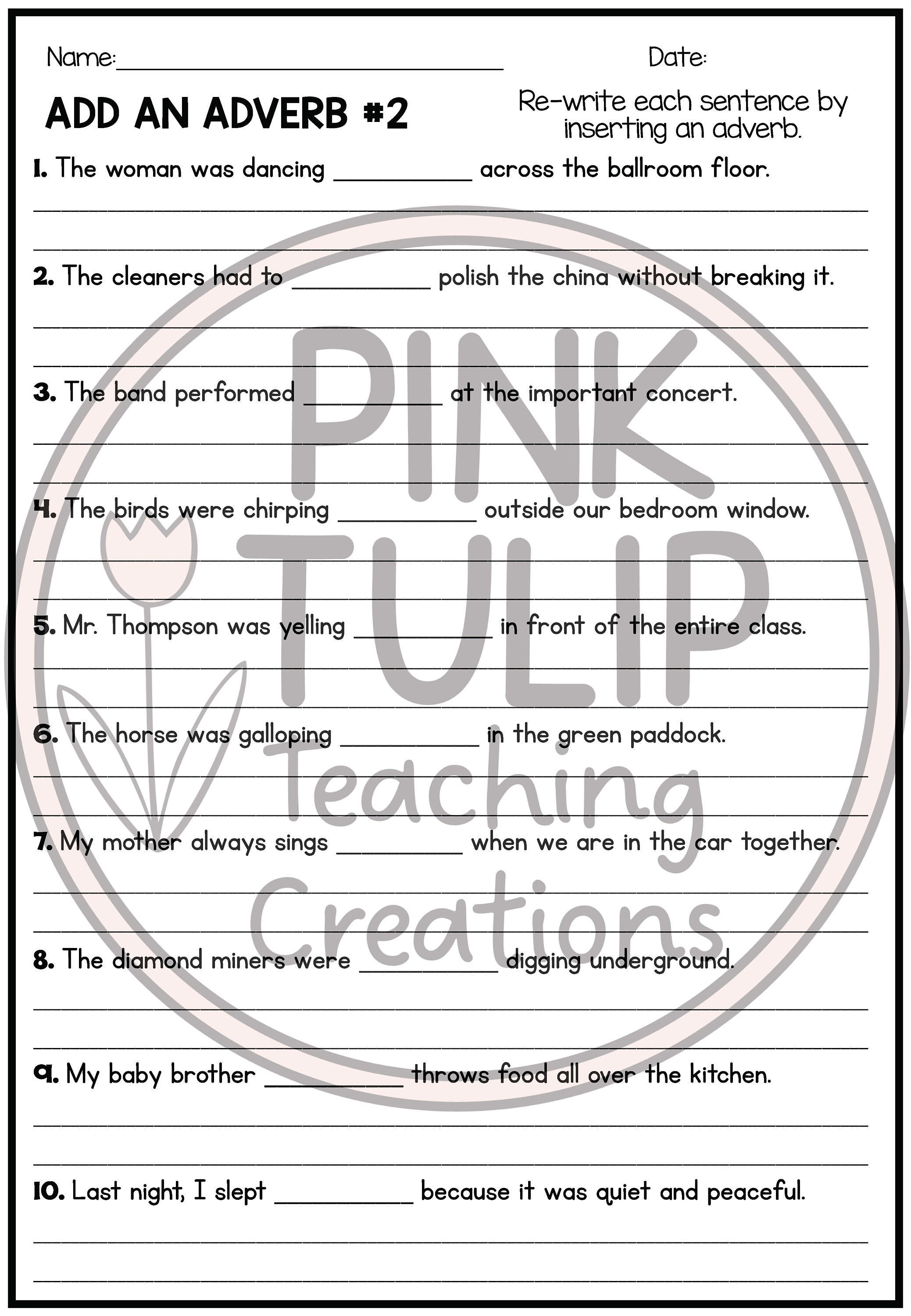 Add an Adverb to the Sentences - Fill in the Blanks Worksheet Pack - Etsy