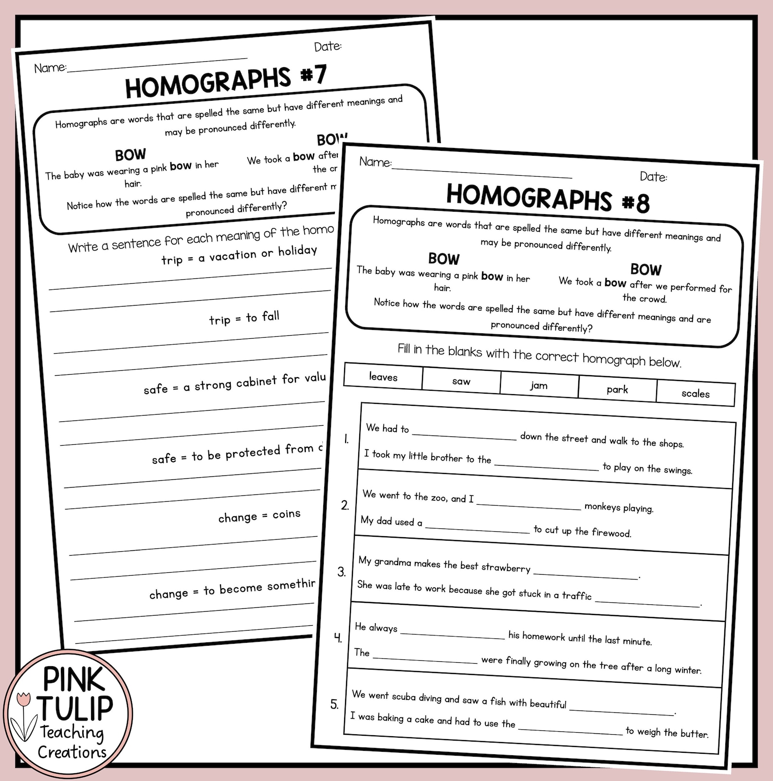 Homographs - Worksheet Pack With Answers - Etsy