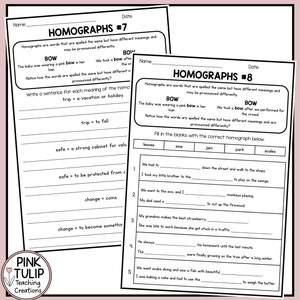 Homographs - Worksheet Pack With Answers - Etsy