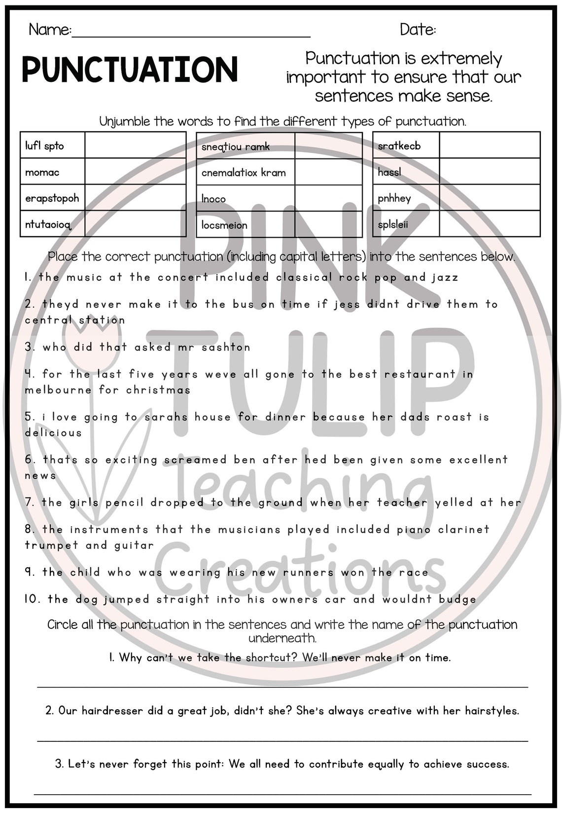 Using Punctuation Grammar Worksheets - No Prep Printables - Etsy