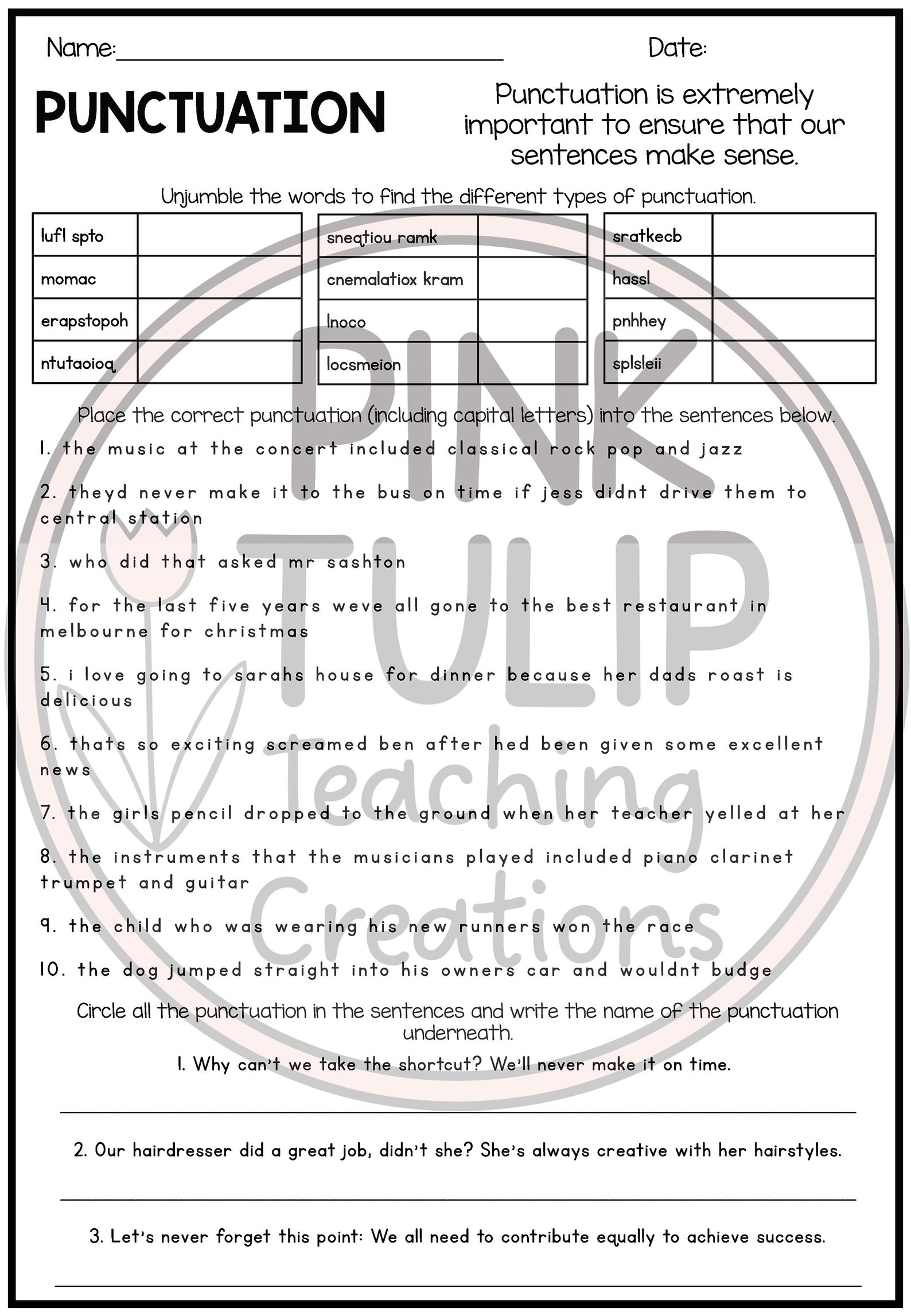 Using Punctuation Grammar Worksheets - No Prep Printables - Etsy