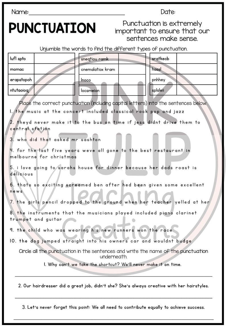 Using Punctuation Grammar Worksheets - No Prep Printables - Etsy