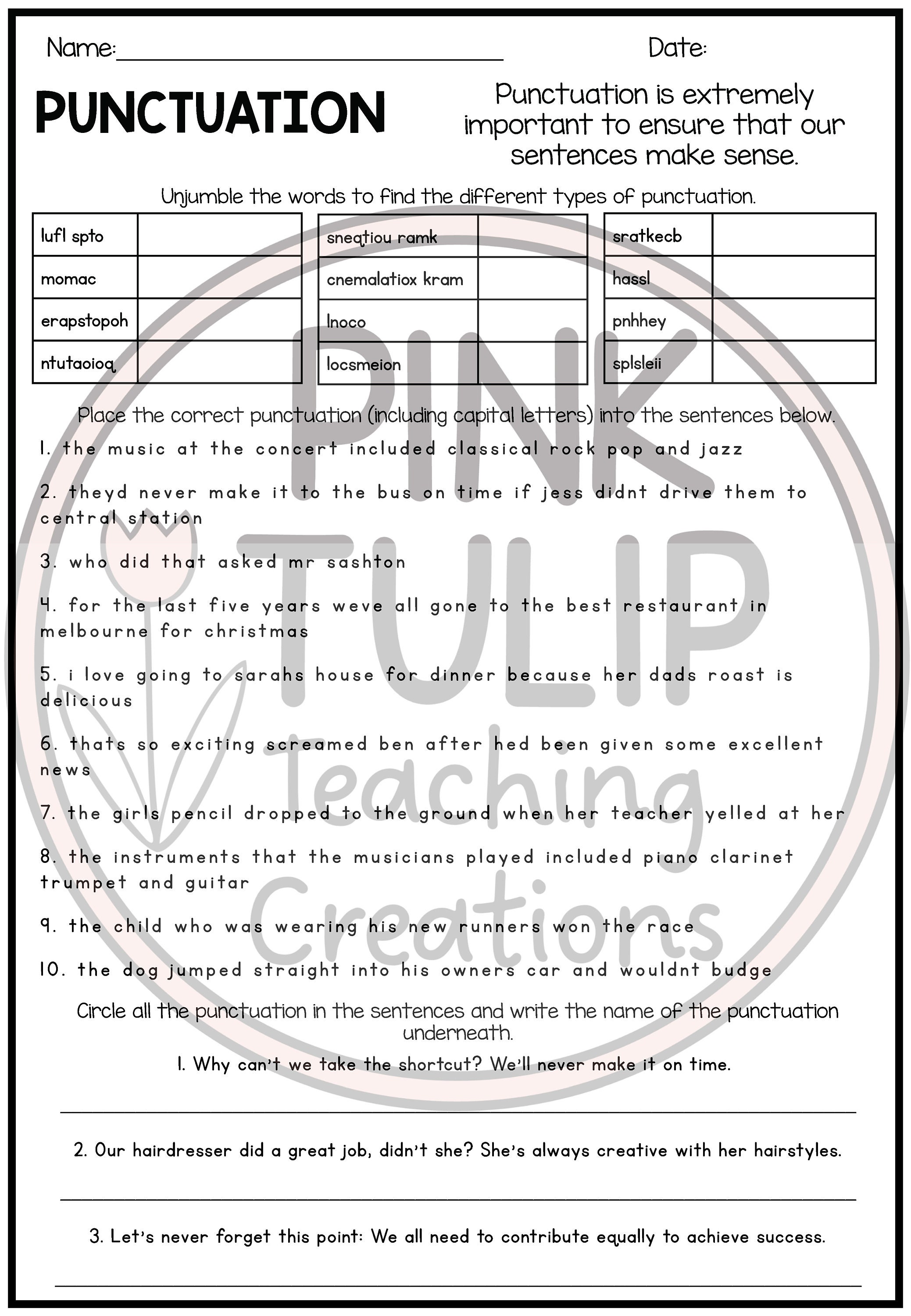 Using Punctuation Grammar Worksheets - No Prep Printables - Etsy