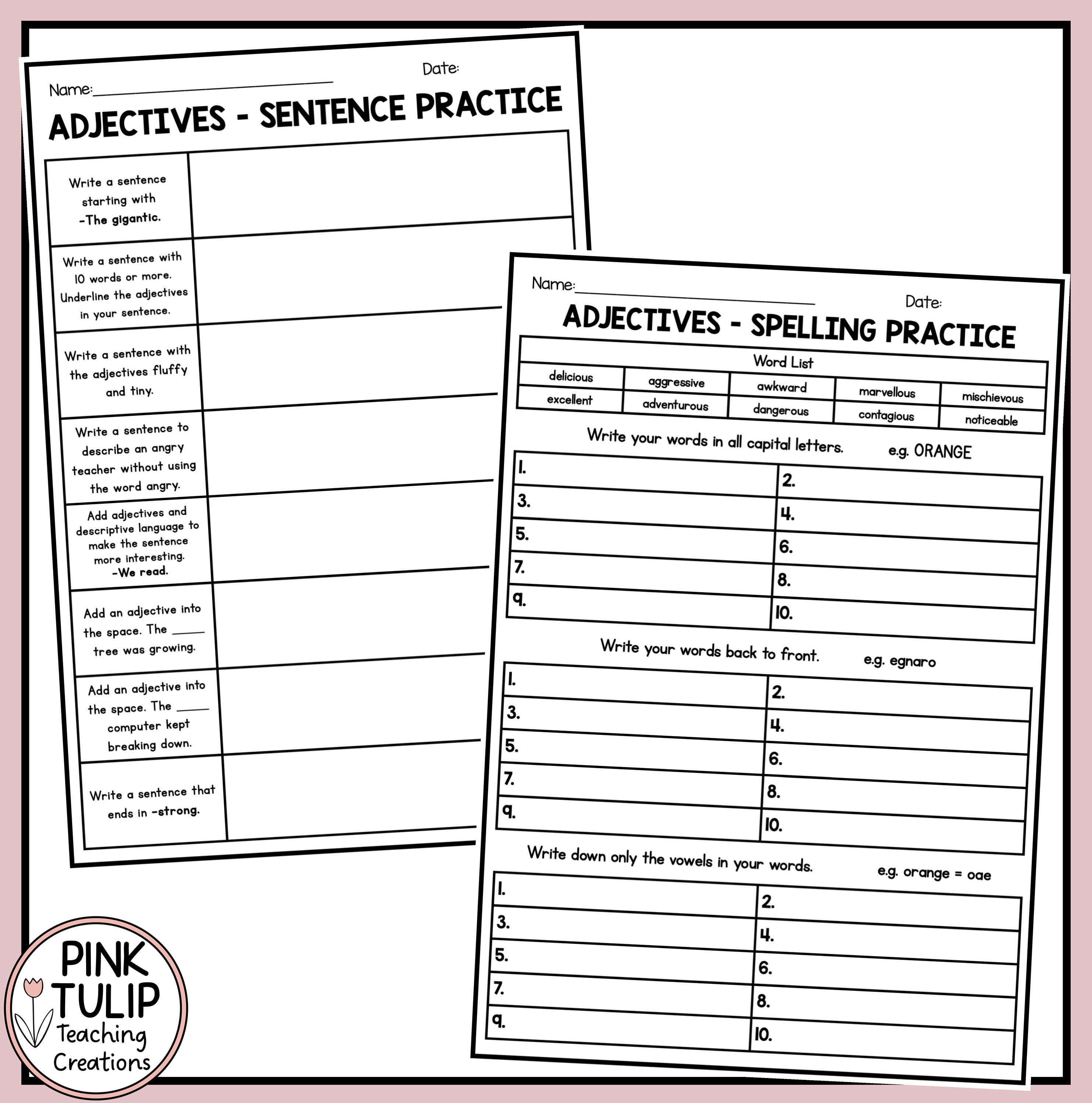 Adjectives Mini Unit - Structured Worksheet Pack - Etsy