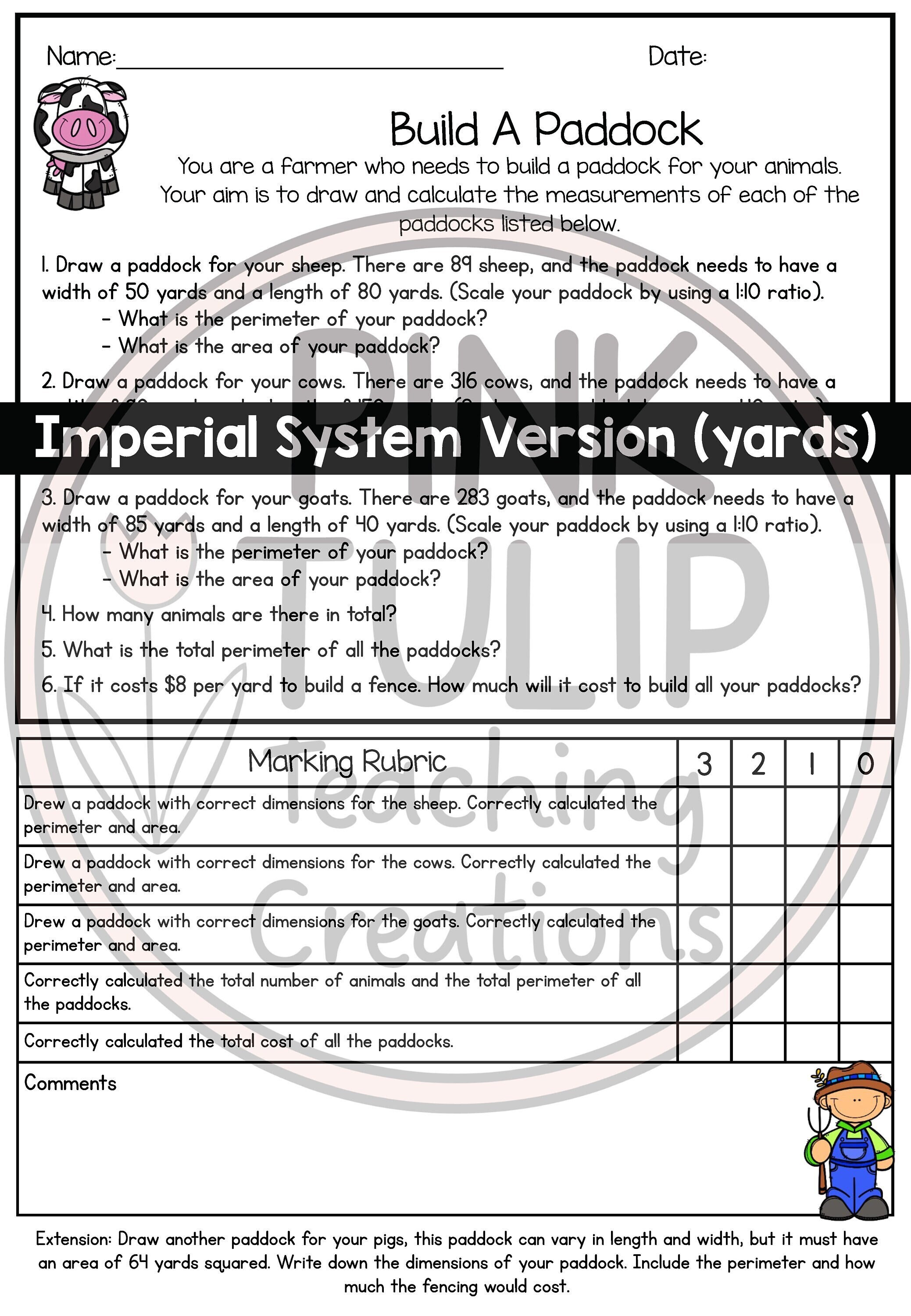 Build a Paddock Numeracy Assignment - Perimeter, Area, and Operations ...
