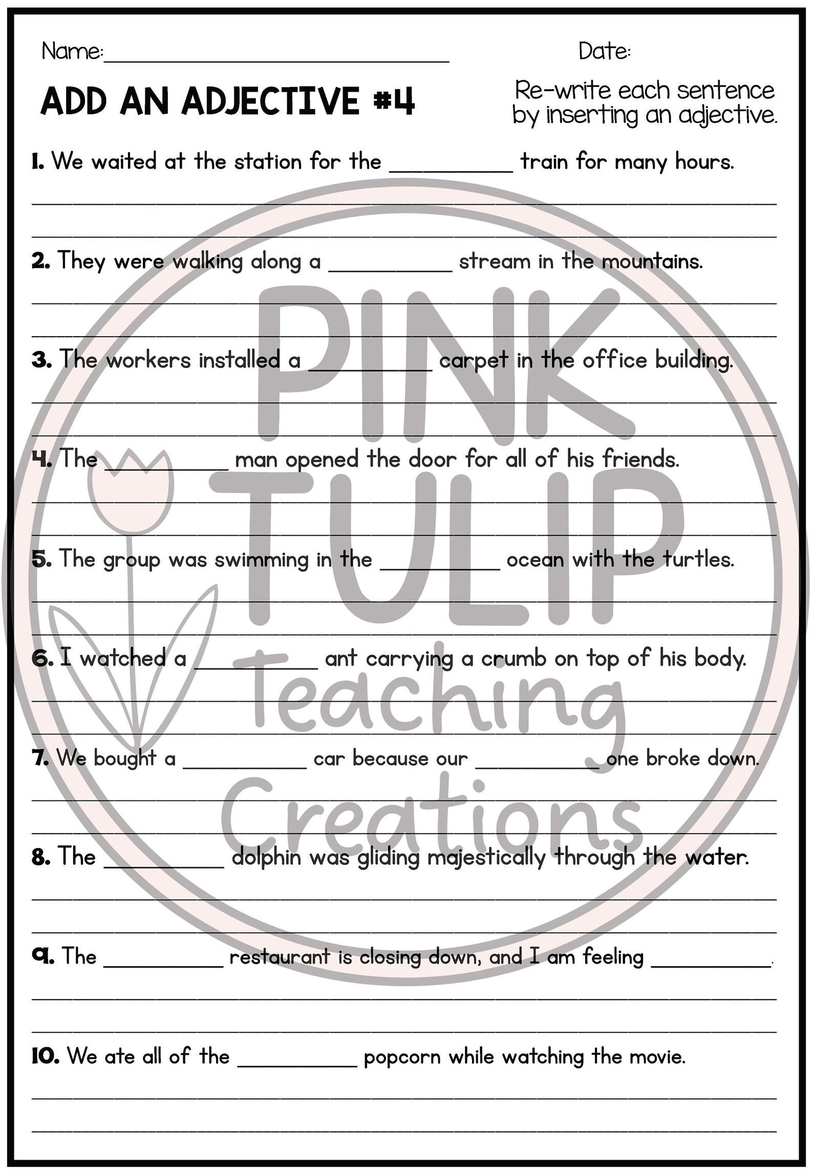 Add an Adjective to the Sentences - Fill in the Blanks Worksheet Pack ...