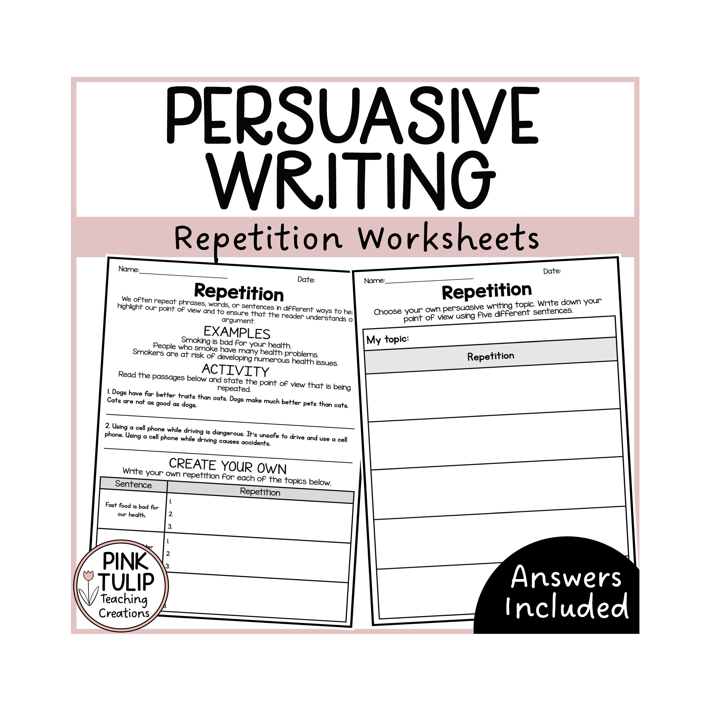 Repetition - Persuasive Writing Worksheets - Etsy