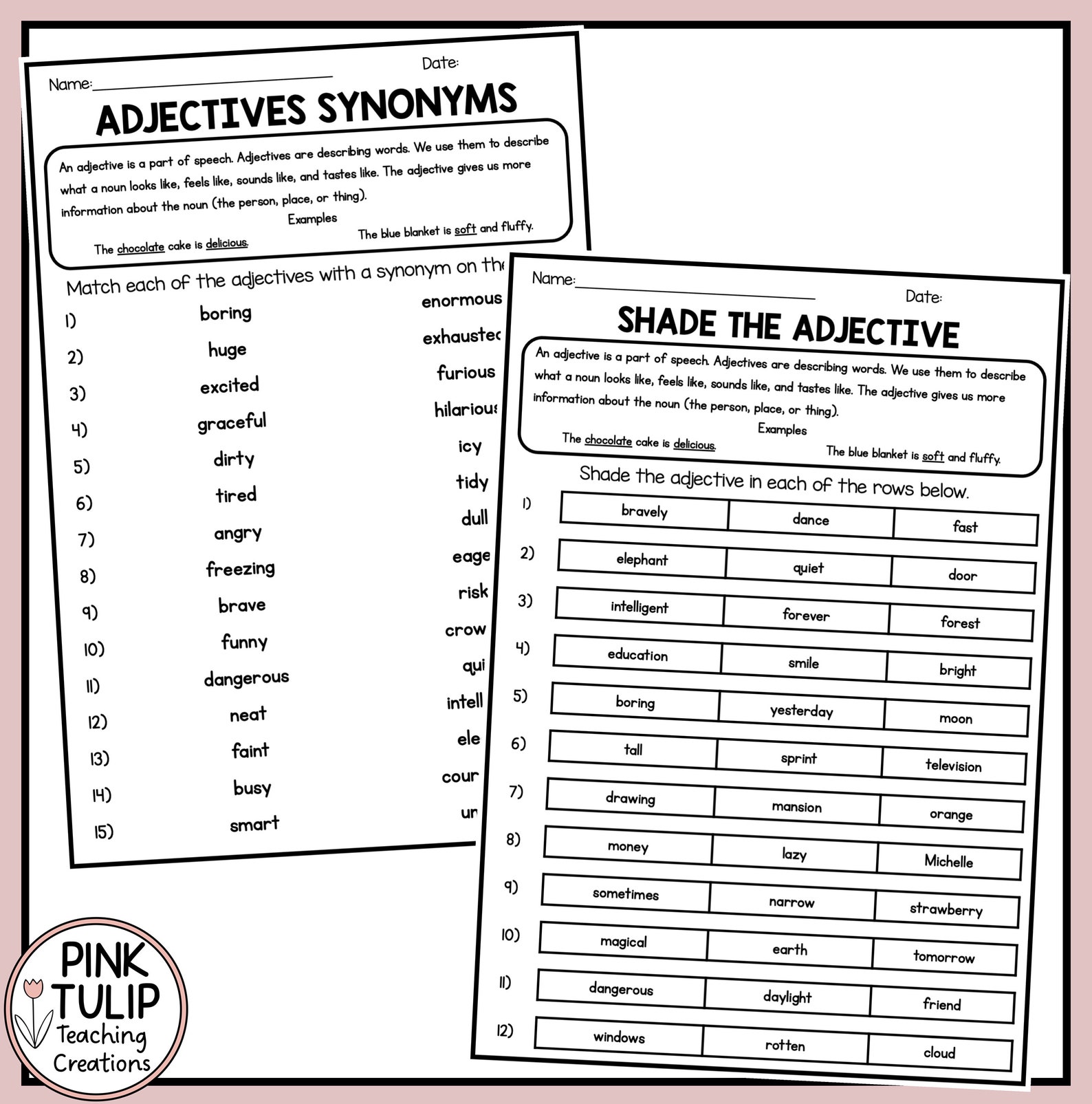 Adjectives Worksheet Pack With Answers - Etsy