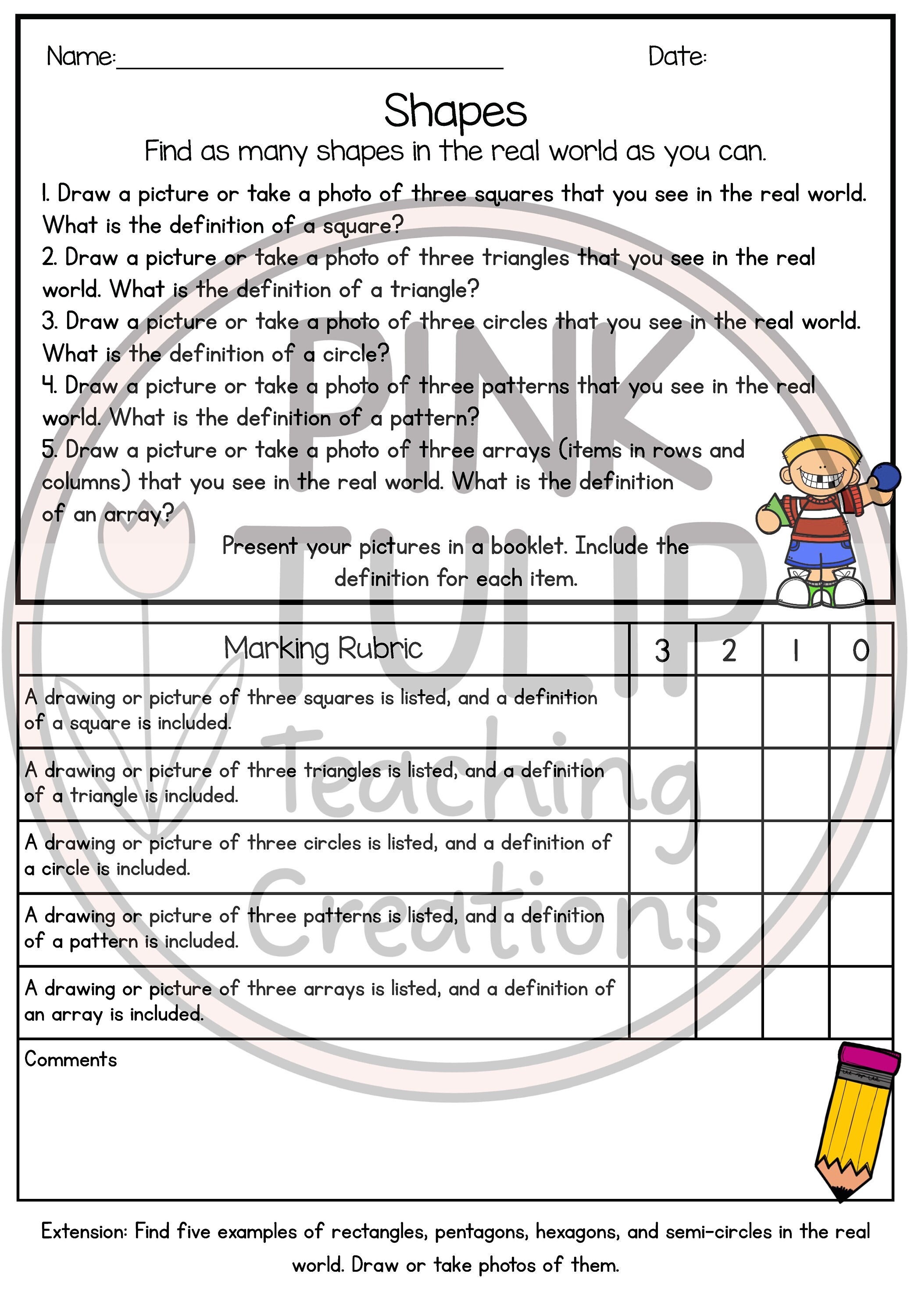 2D Shapes and Patterns Maths Assignment - Etsy