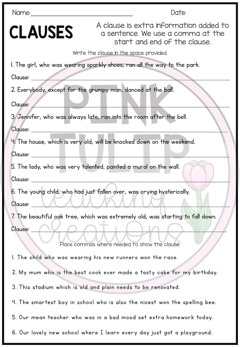 Understanding Clauses Worksheets No Prep Printables - Etsy