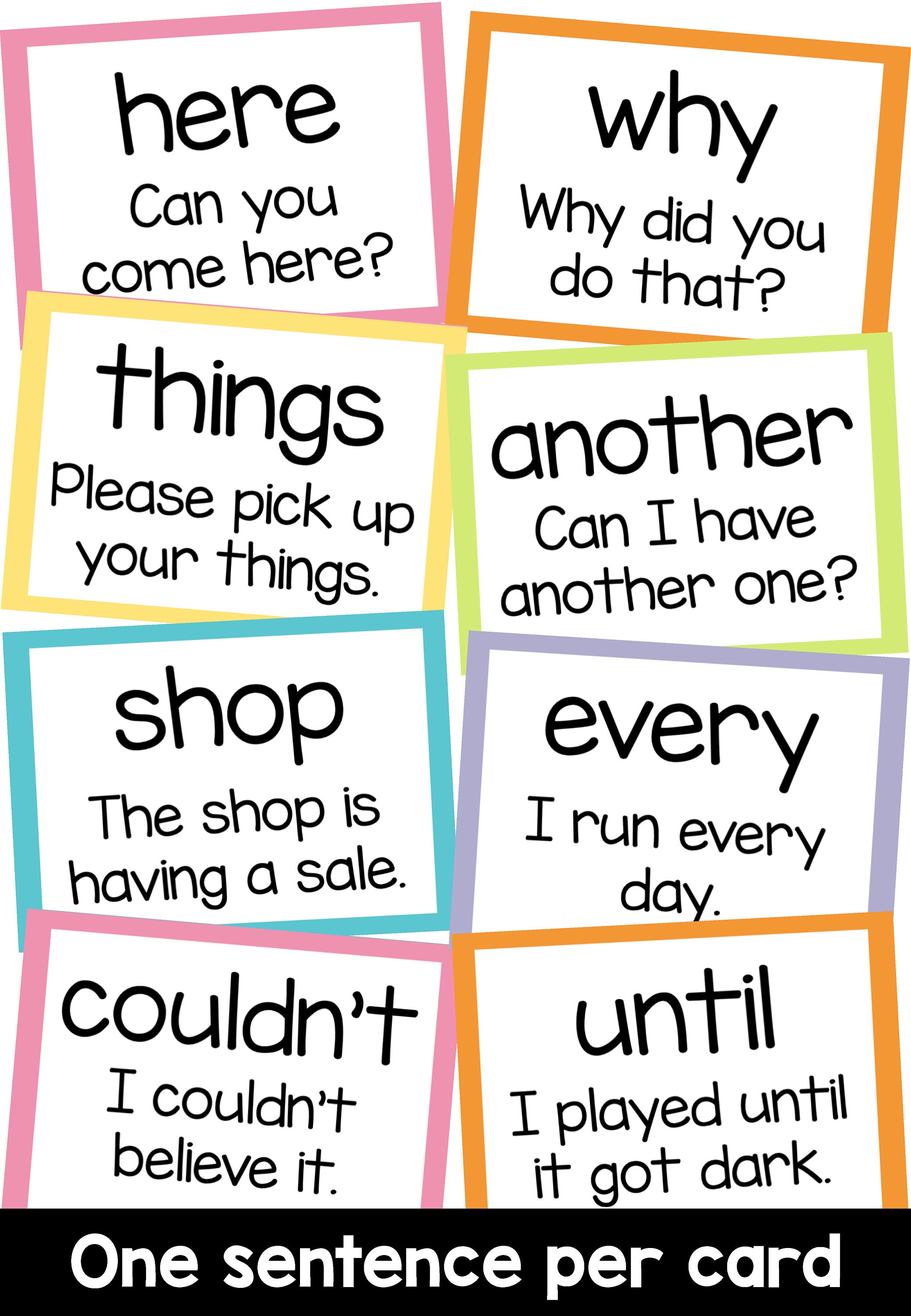 Sight Word Cards 201-300 High Frequency Words With Sentences - Etsy