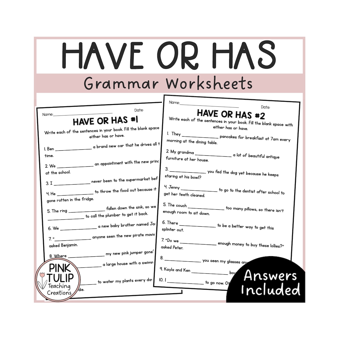 Have or Has Grammar Worksheets - Etsy