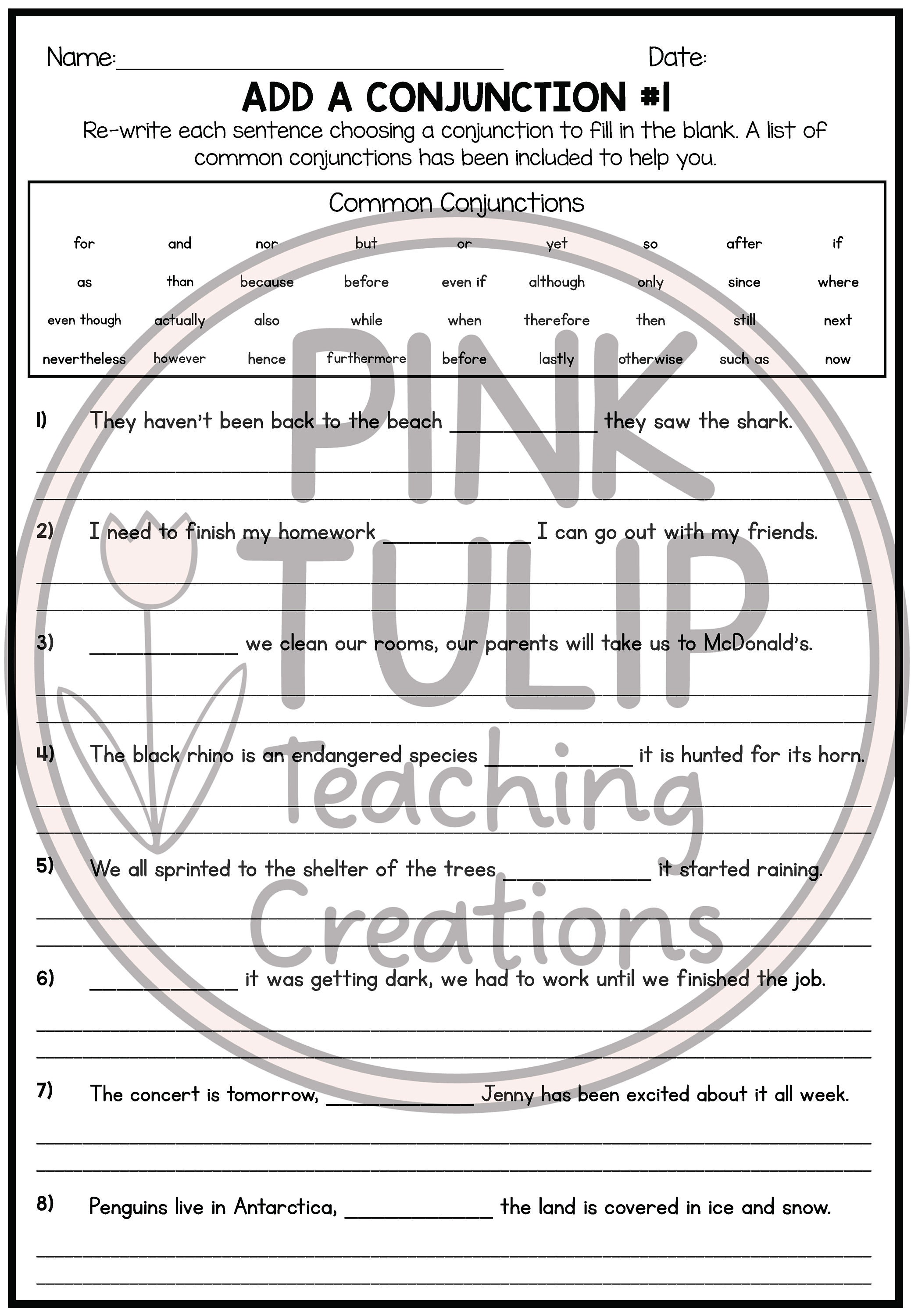 Conjunction Worksheets
