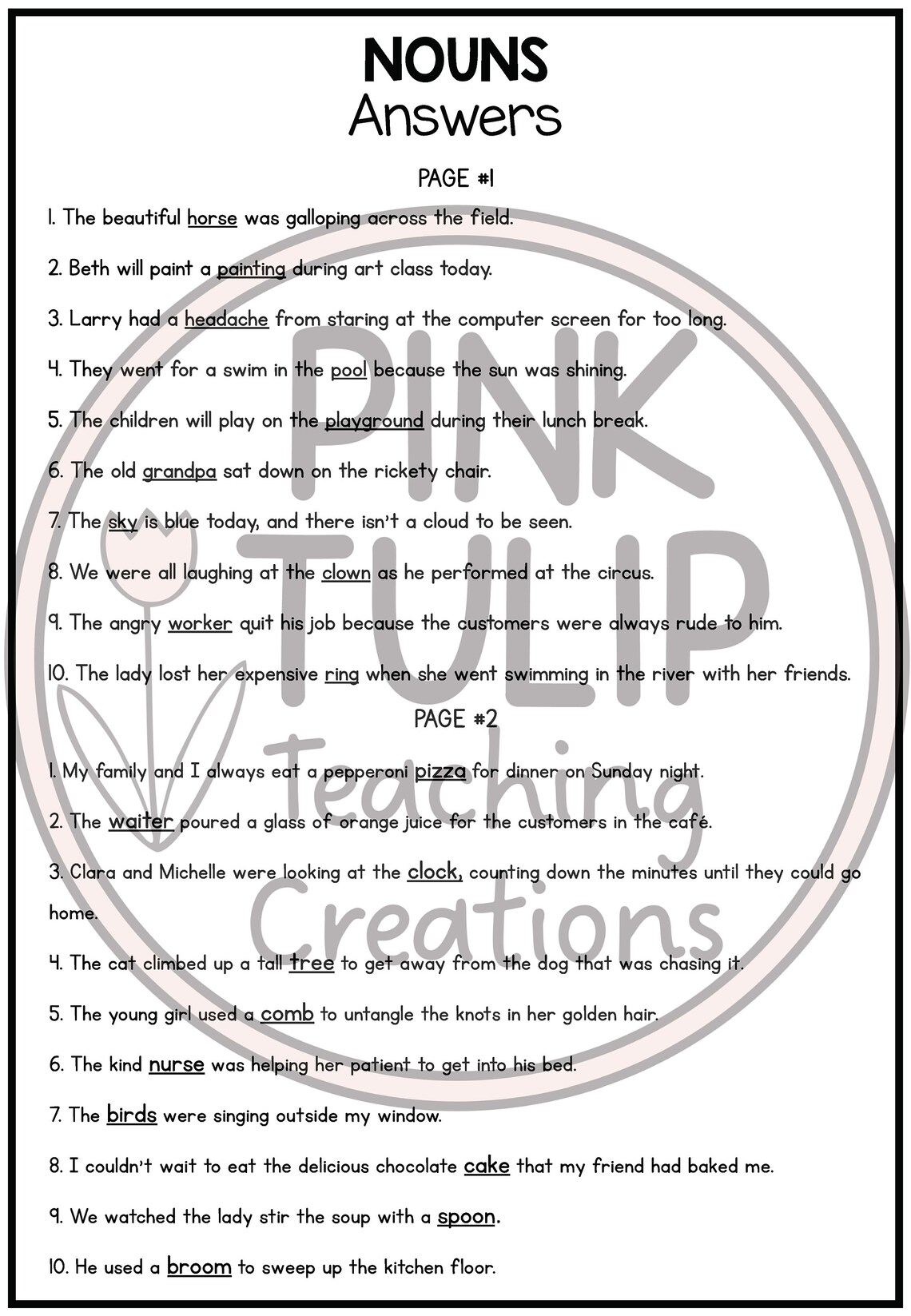 Nouns Grammar Worksheets - Etsy