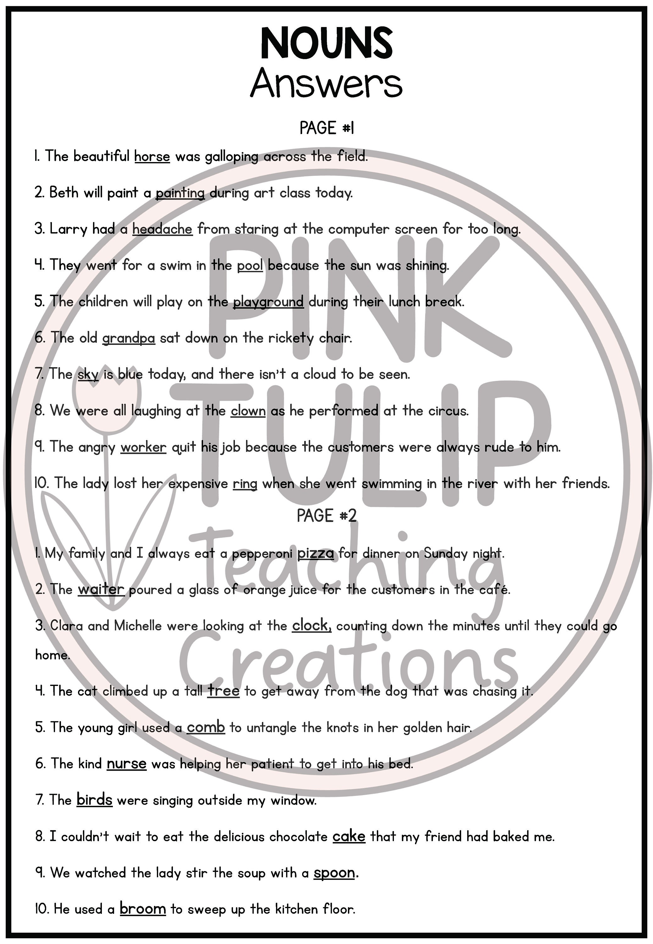 Nouns Grammar Worksheets - Etsy