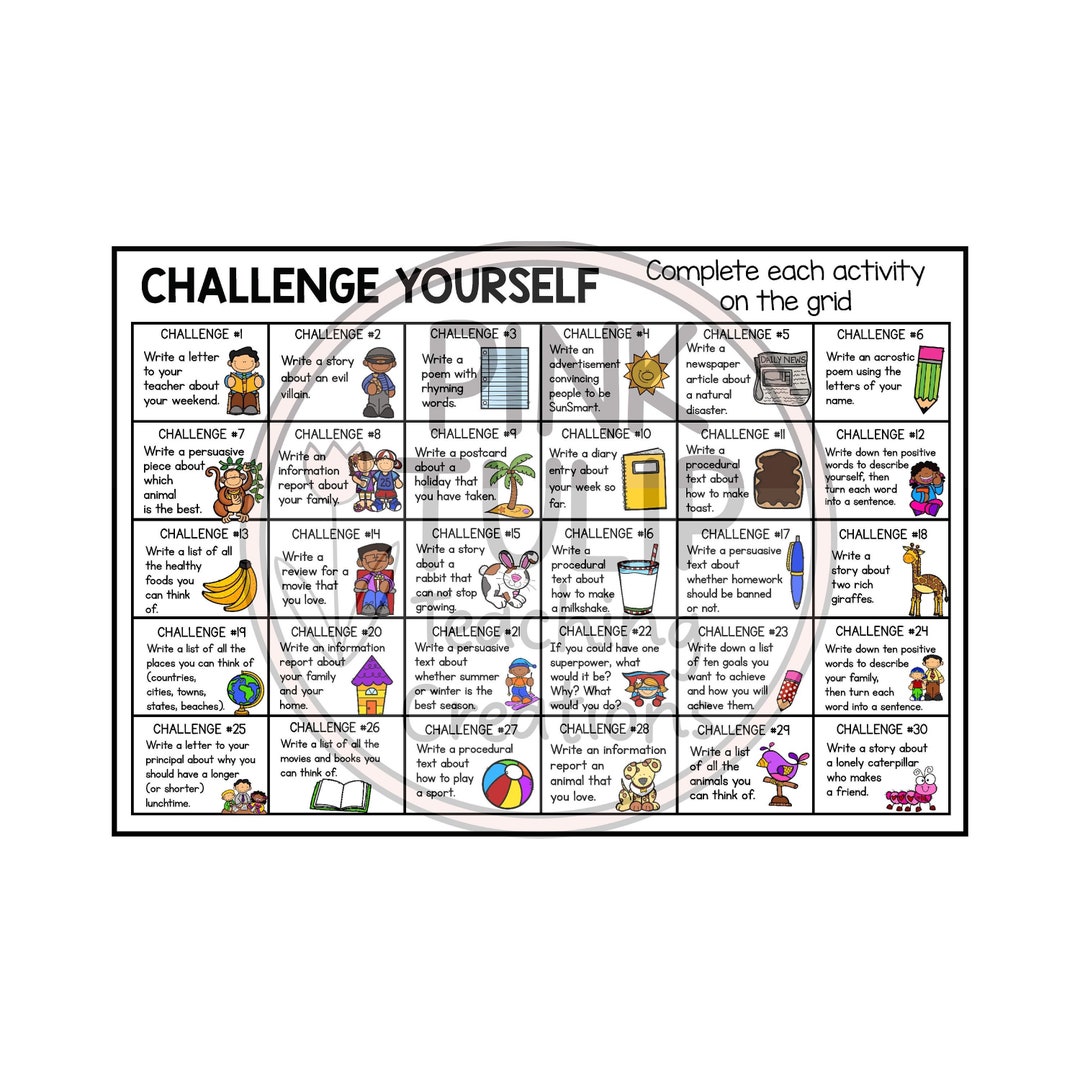 Writing Challenge Chart - Early Finishers Activity - Etsy