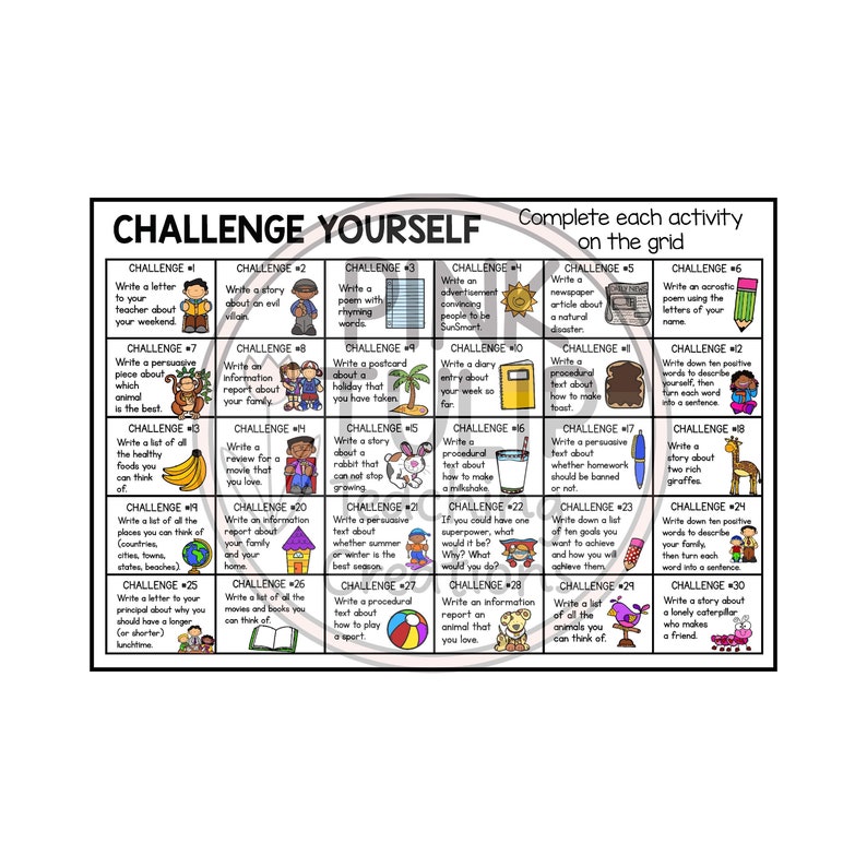 Writing Challenge Chart - Early Finishers Activity - Etsy
