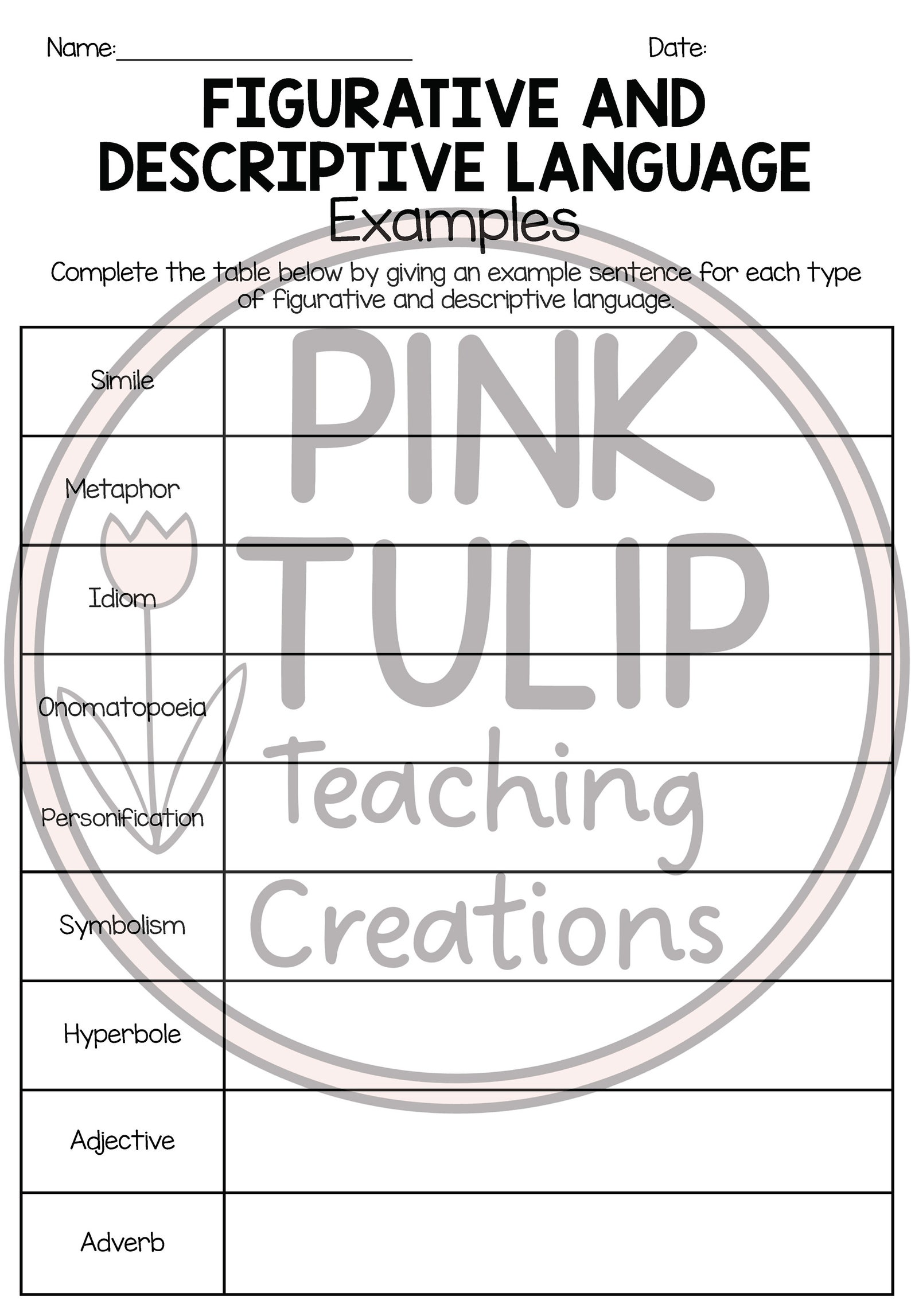 Figurative and Descriptive Language - Narrative Writing Worksheets - Etsy
