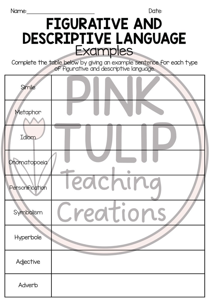 Figurative and Descriptive Language - Narrative Writing Worksheets - Etsy