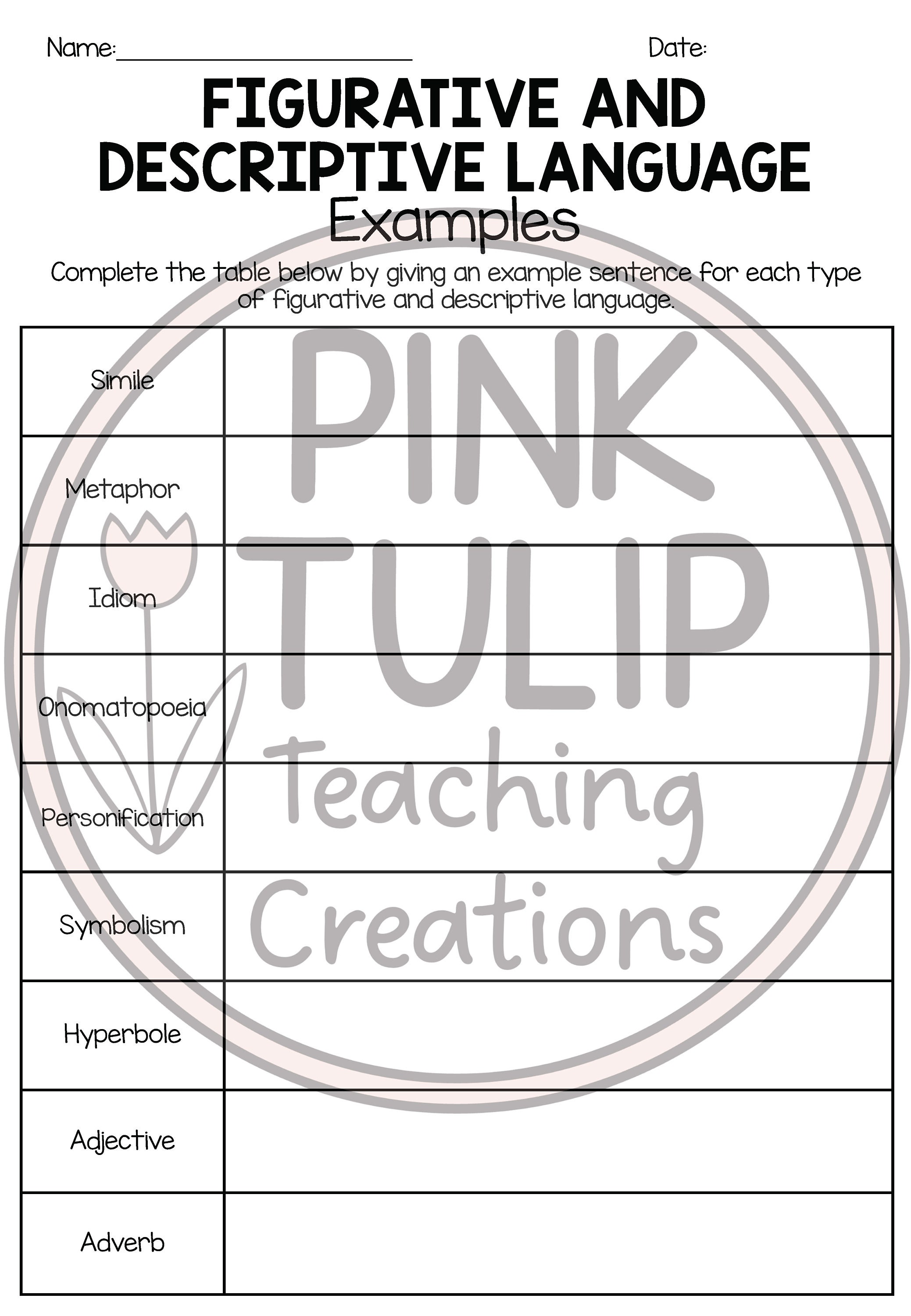 Figurative and Descriptive Language - Narrative Writing Worksheets - Etsy