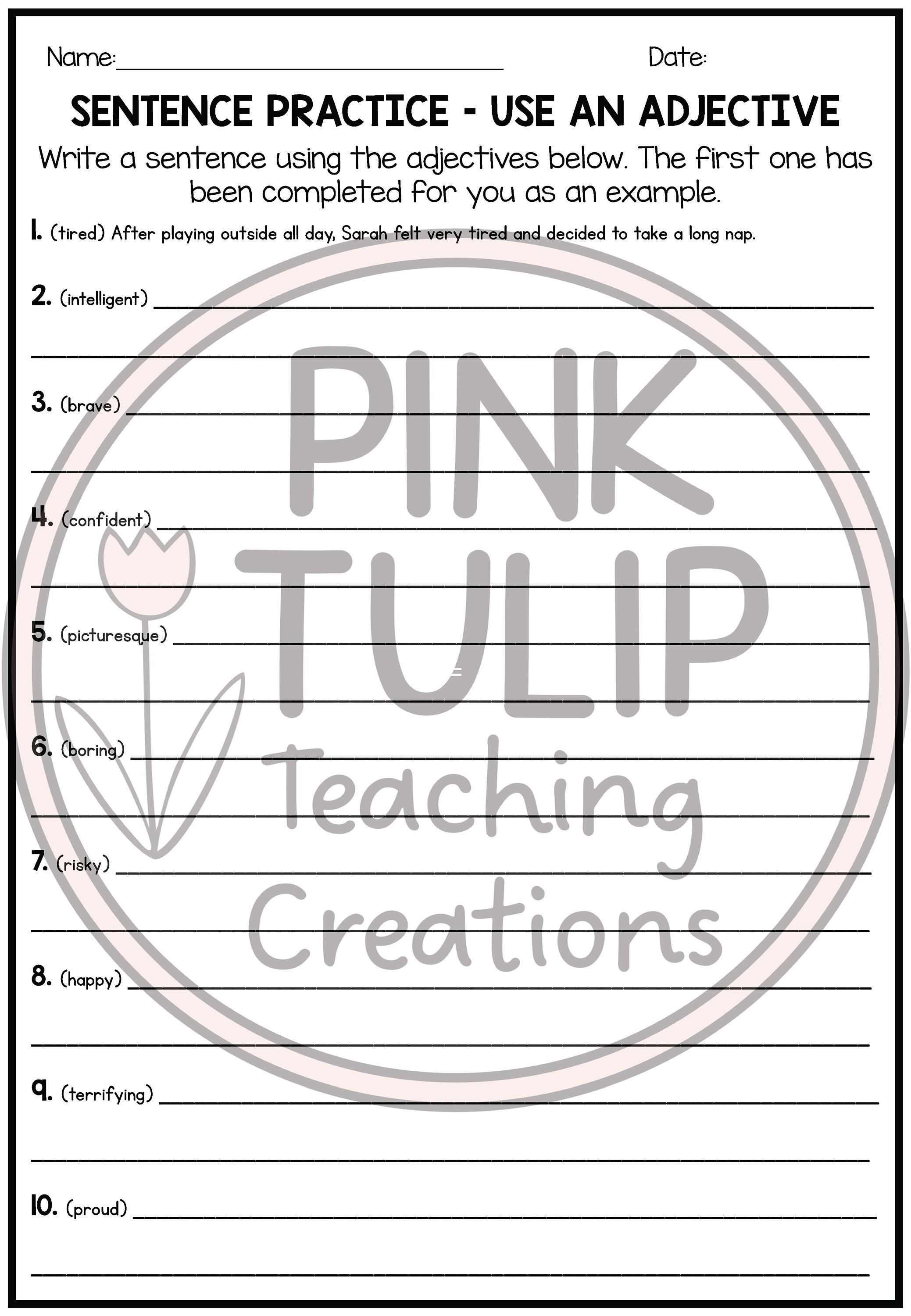 Adjectives Mini Unit Structured Worksheet Pack - Etsy