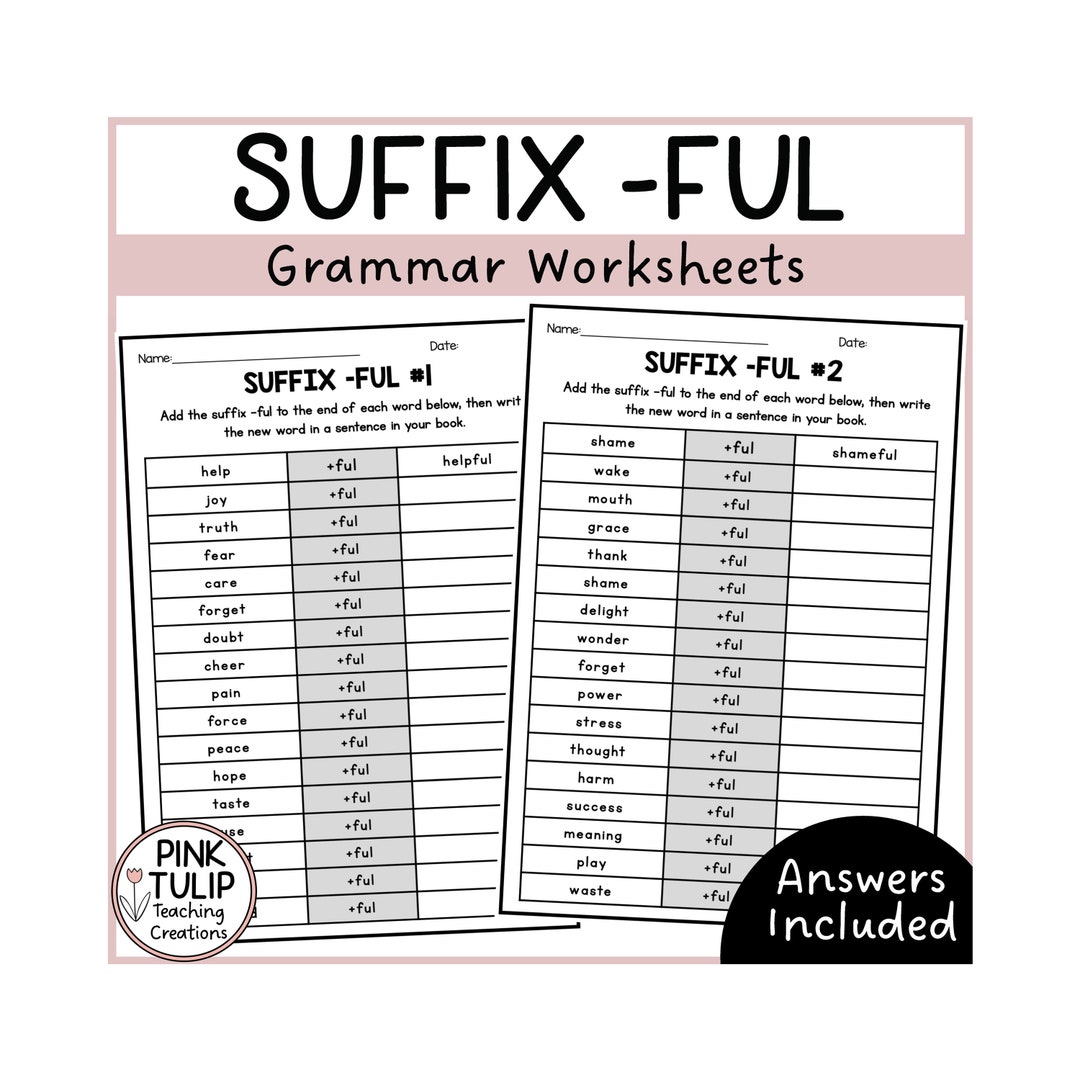 Suffix -ful Grammar Worksheets - Etsy