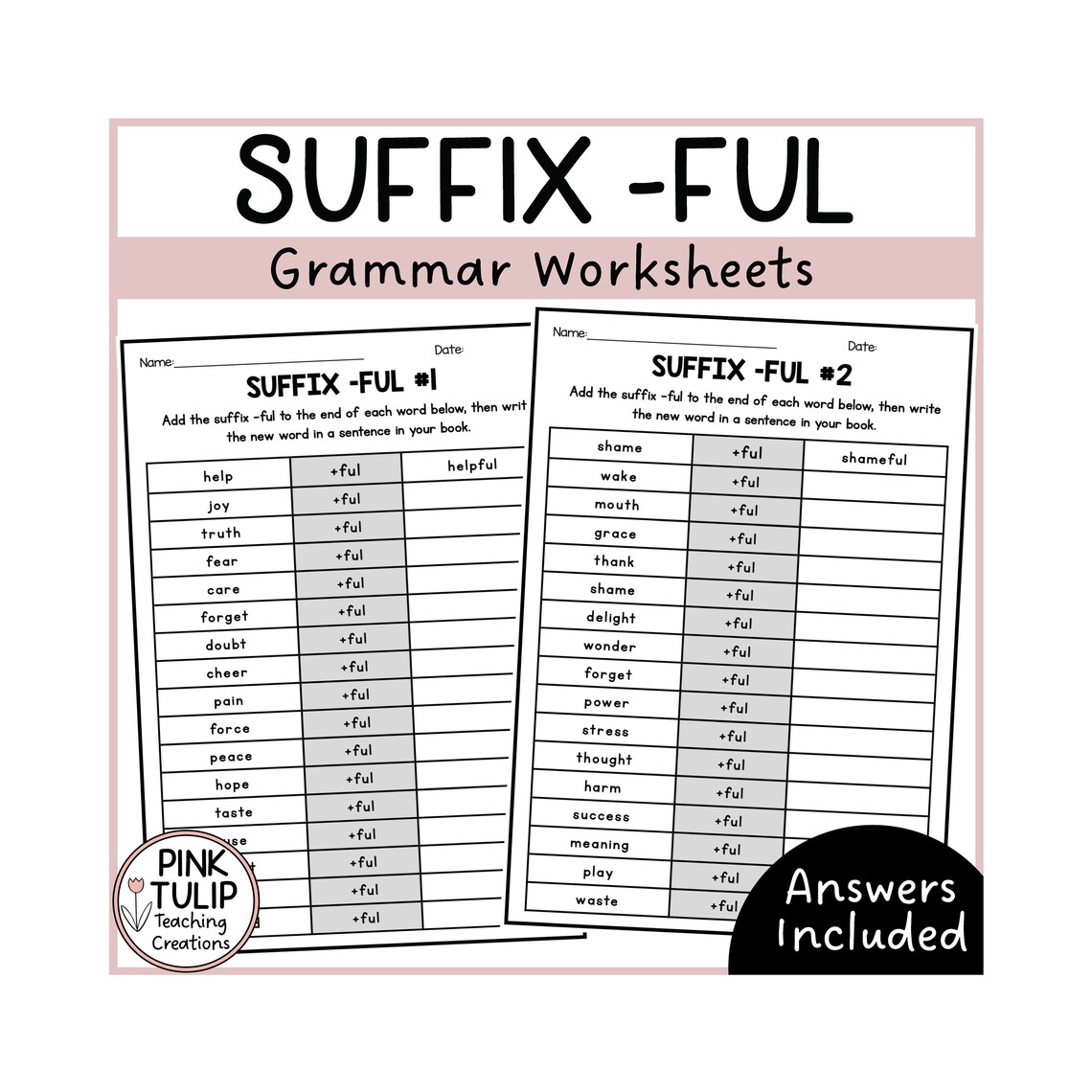 Suffix -ful Grammar Worksheets - Etsy