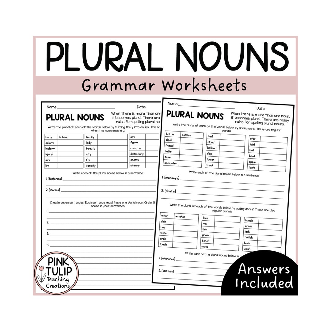 Plural Nouns Worksheets - No Prep Printables - Etsy