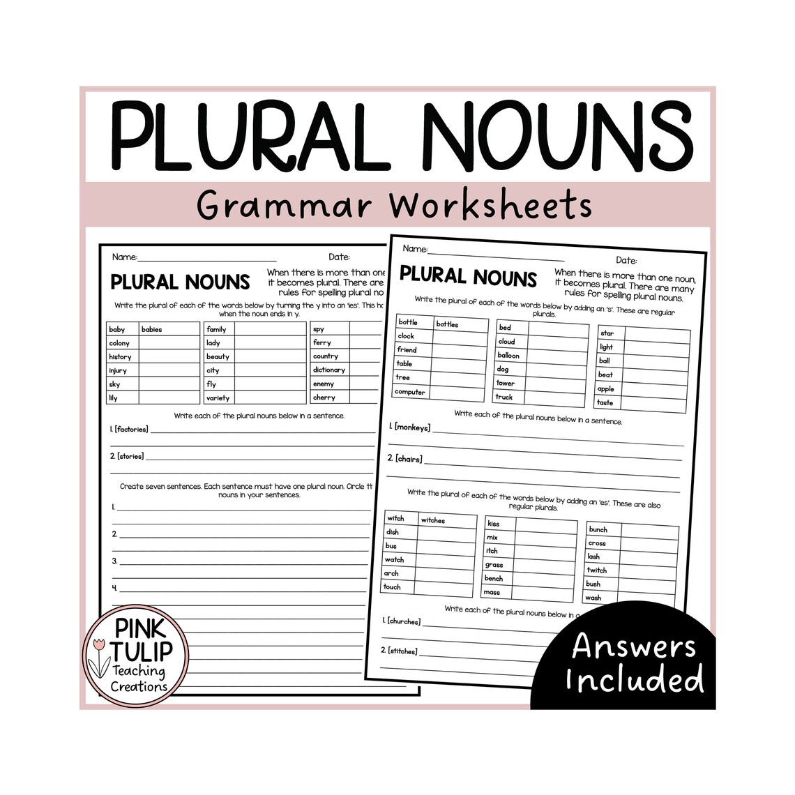 Plural Nouns Worksheets - No Prep Printables - Etsy