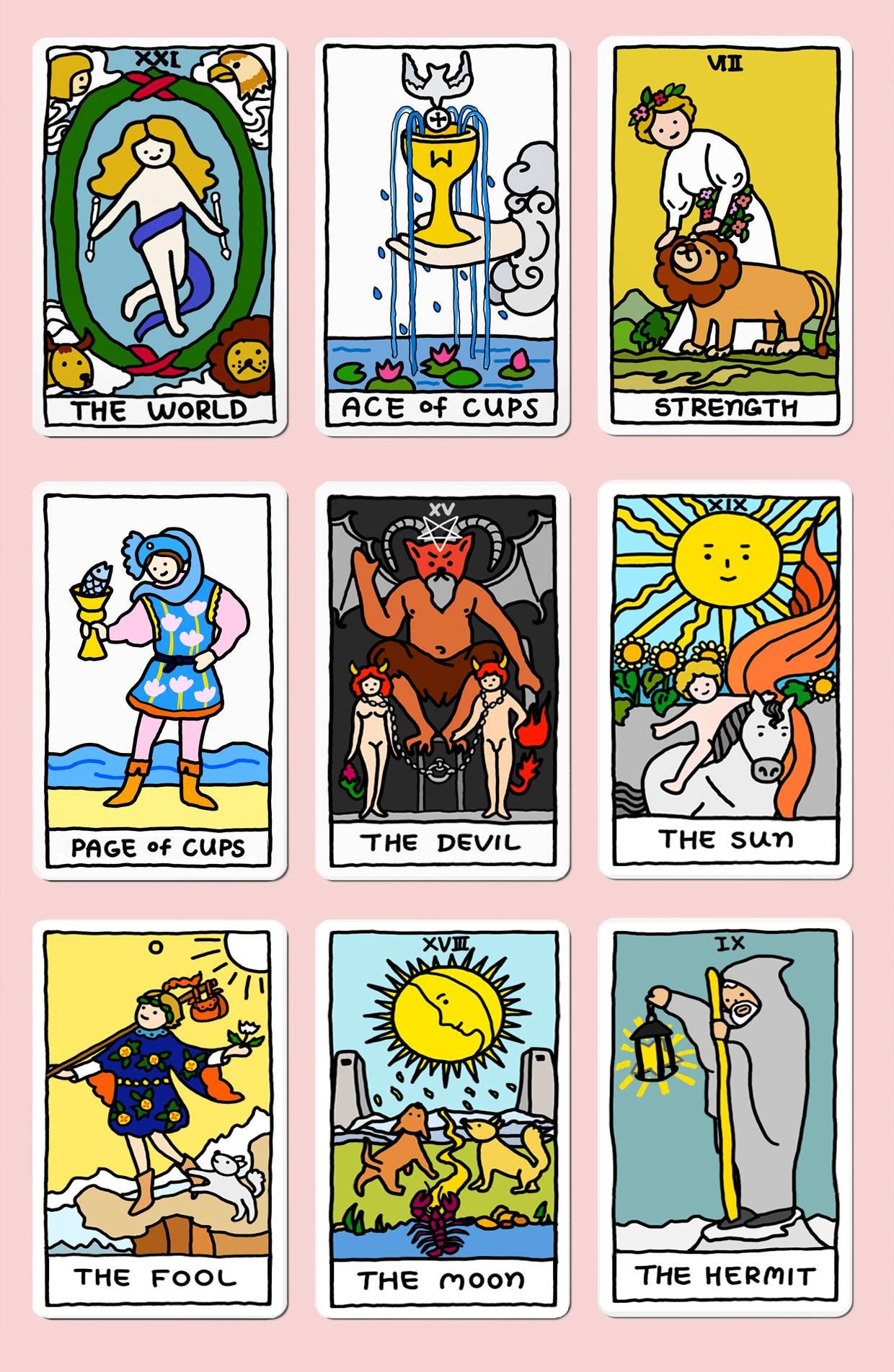 Printable Cute 78 Tarot Cards Unique Modern Tarot Designer | Etsy