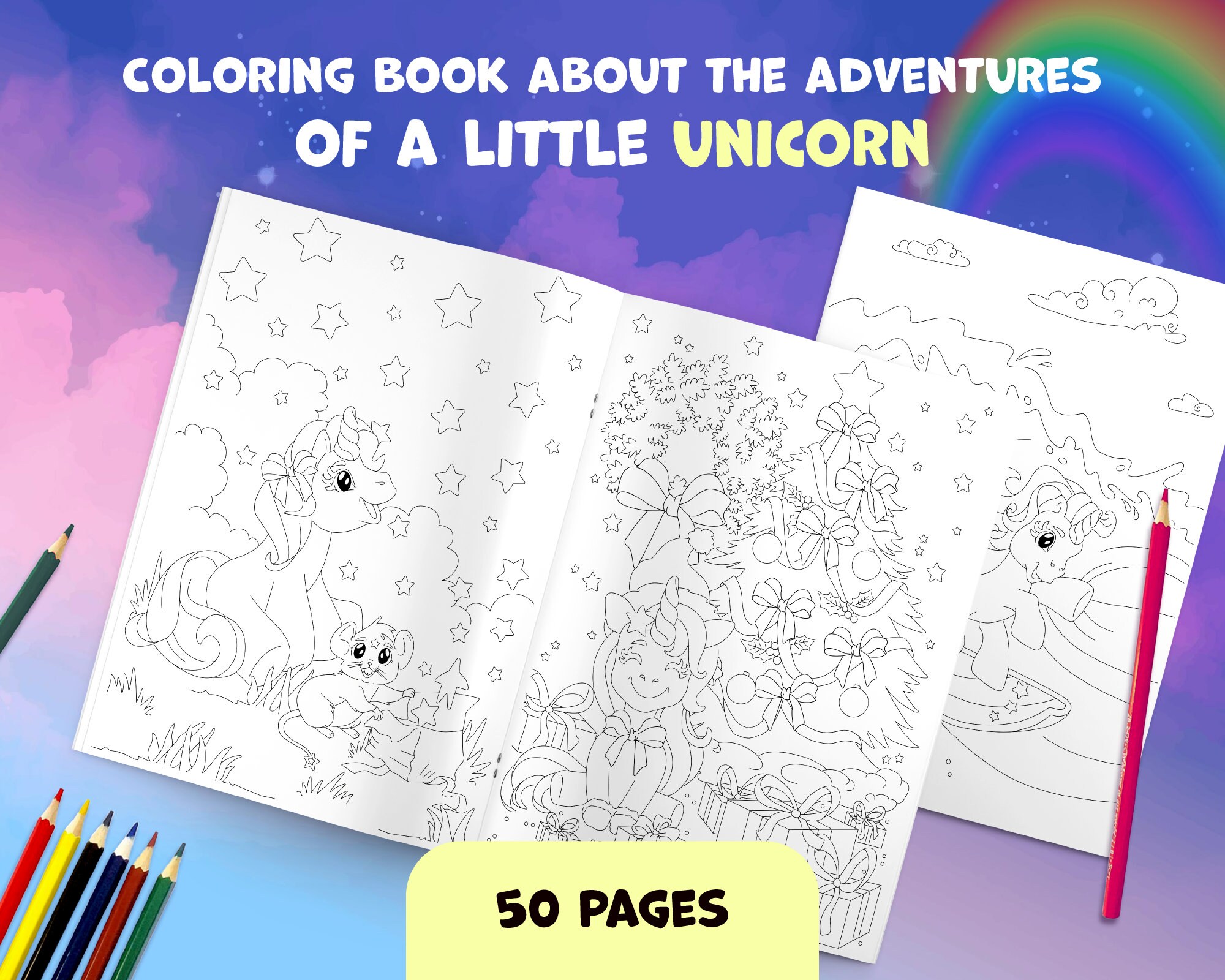 Unicorn Coloring Book, Unicorn Printable, 50 Cute Coloring Pages ...