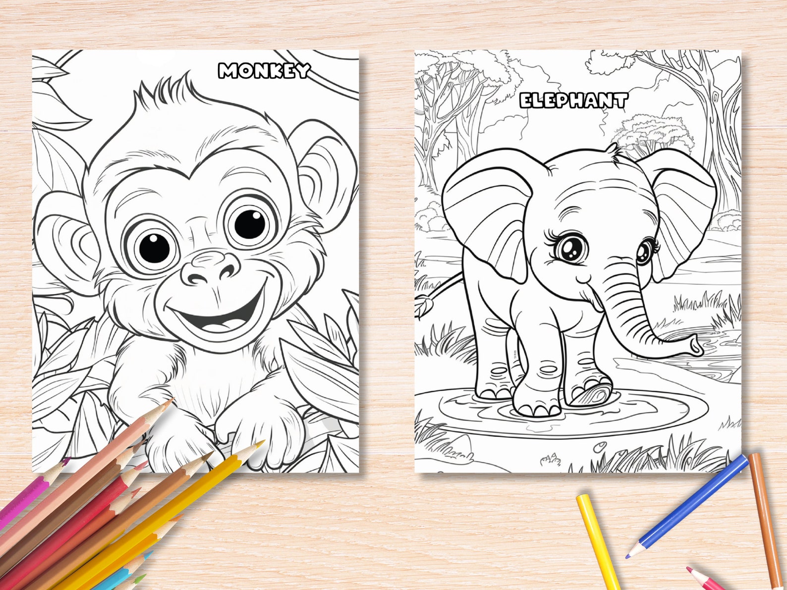 Printable Wild Safari Animals Coloring Book, 20 Coloring Pages, Kids ...