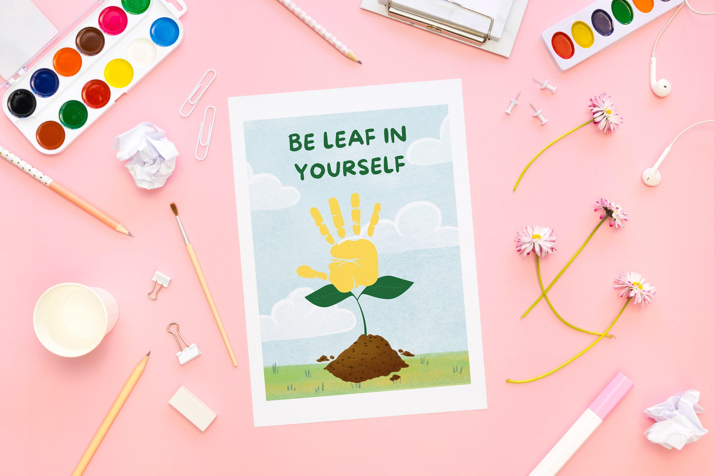 Be Leaf in Yourself Handprint Kids Craft, Plant Lovers Digital Wall Art ...
