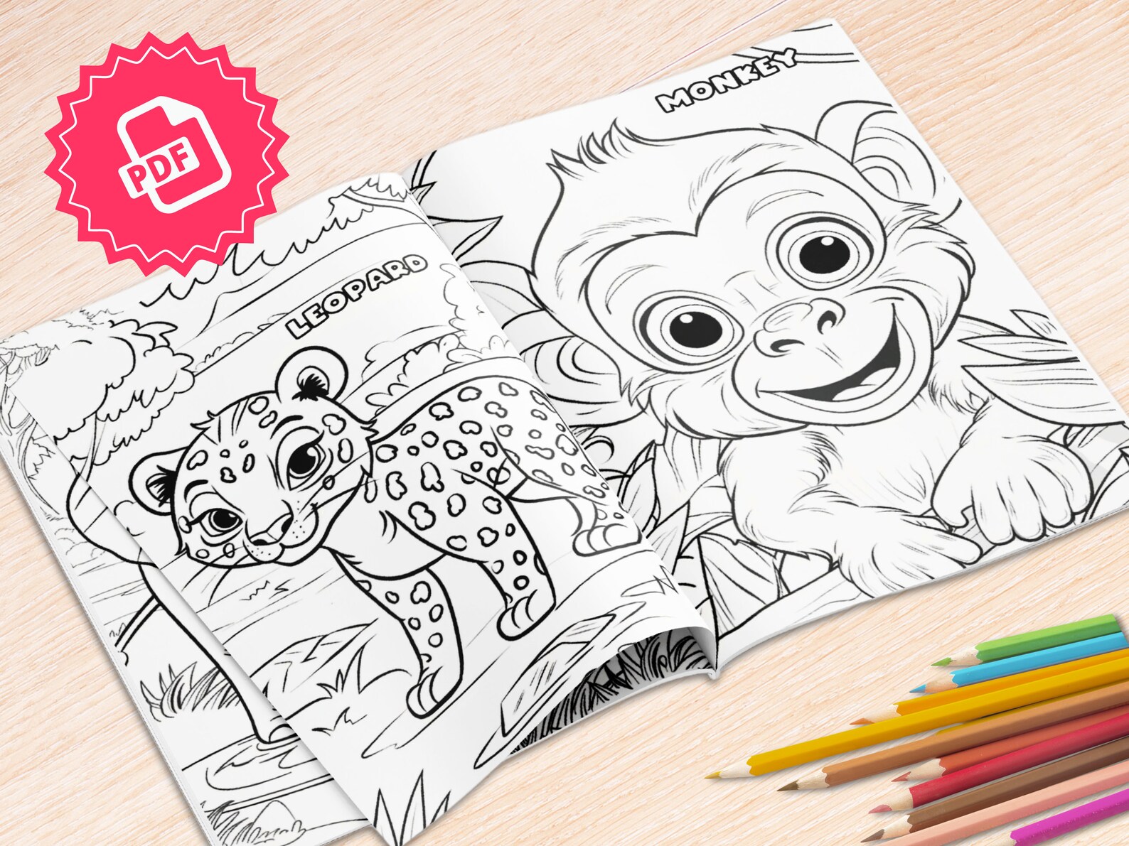 Printable Wild Safari Animals Coloring Book, 20 Coloring Pages, Kids ...