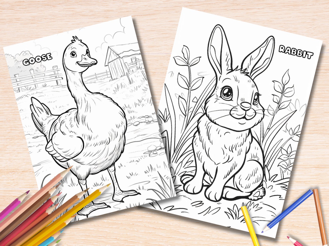 15 Coloring Pages of Farm Animals, Kids Coloring Book, Toddler Coloring ...