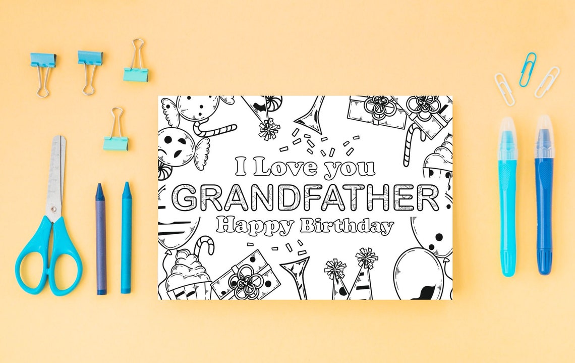 Grandpa Printable Pdf Birthday Card, Instant Download Pdf, Coloring ...