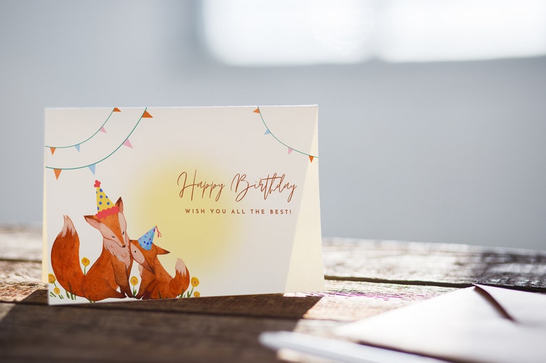 Happy Birthday Printable Card, Cute Fox Birthday Card, Folded ...