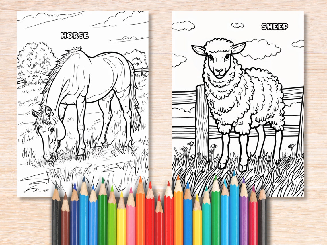 15 Coloring Pages of Farm Animals, Kids Coloring Book, Toddler Coloring ...