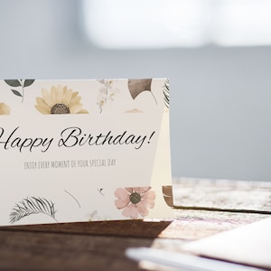 Boho Birthday Card, Happy Birthday Folded Card, Printable Card, Instant ...