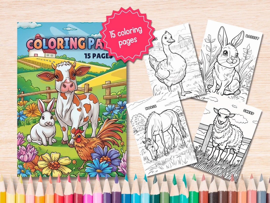 Farm Coloring Pages, Kids Coloring Book, Farm Birthday Party, Animal ...