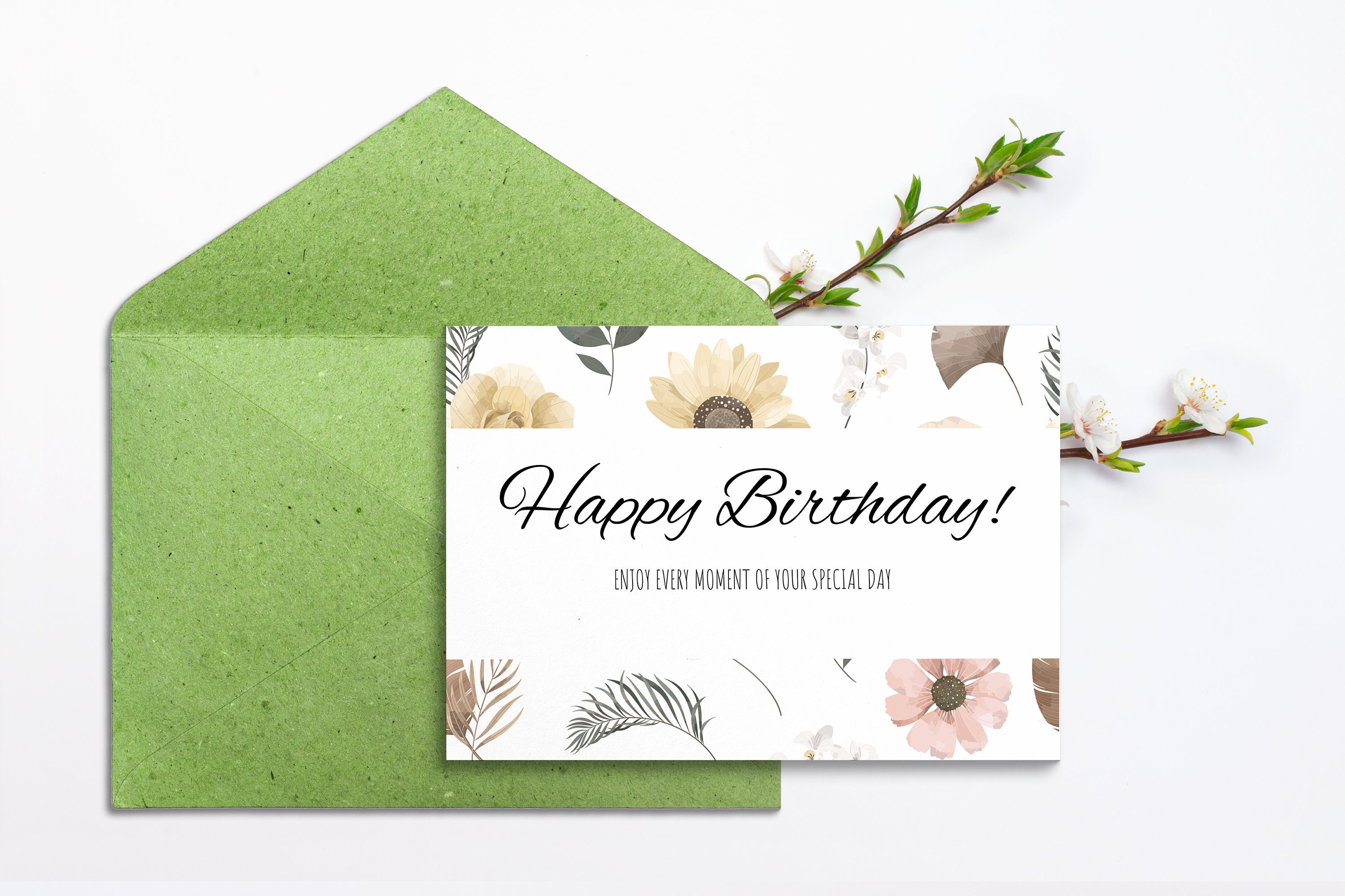 Boho Birthday Card, Happy Birthday Folded Card, Printable Card, Instant ...