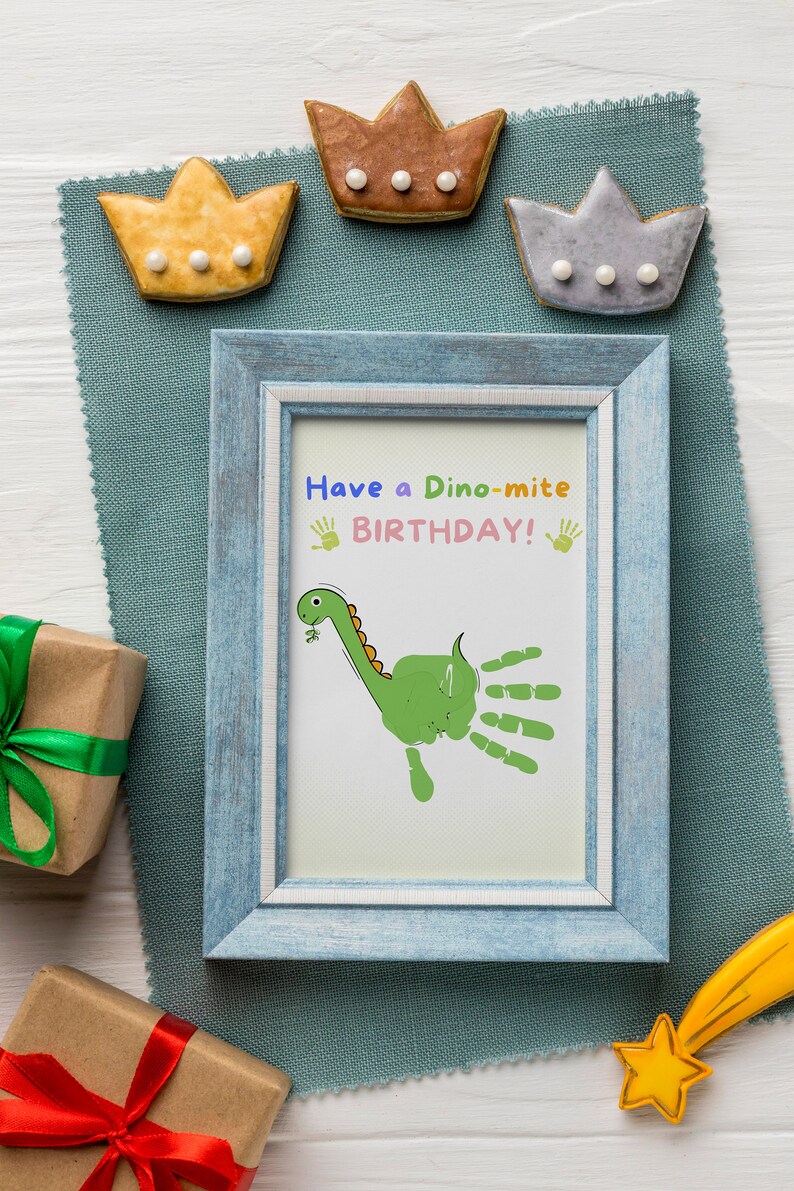 Dino Birthday Card, Handprint Gift, Printable Handprint, Digital ...