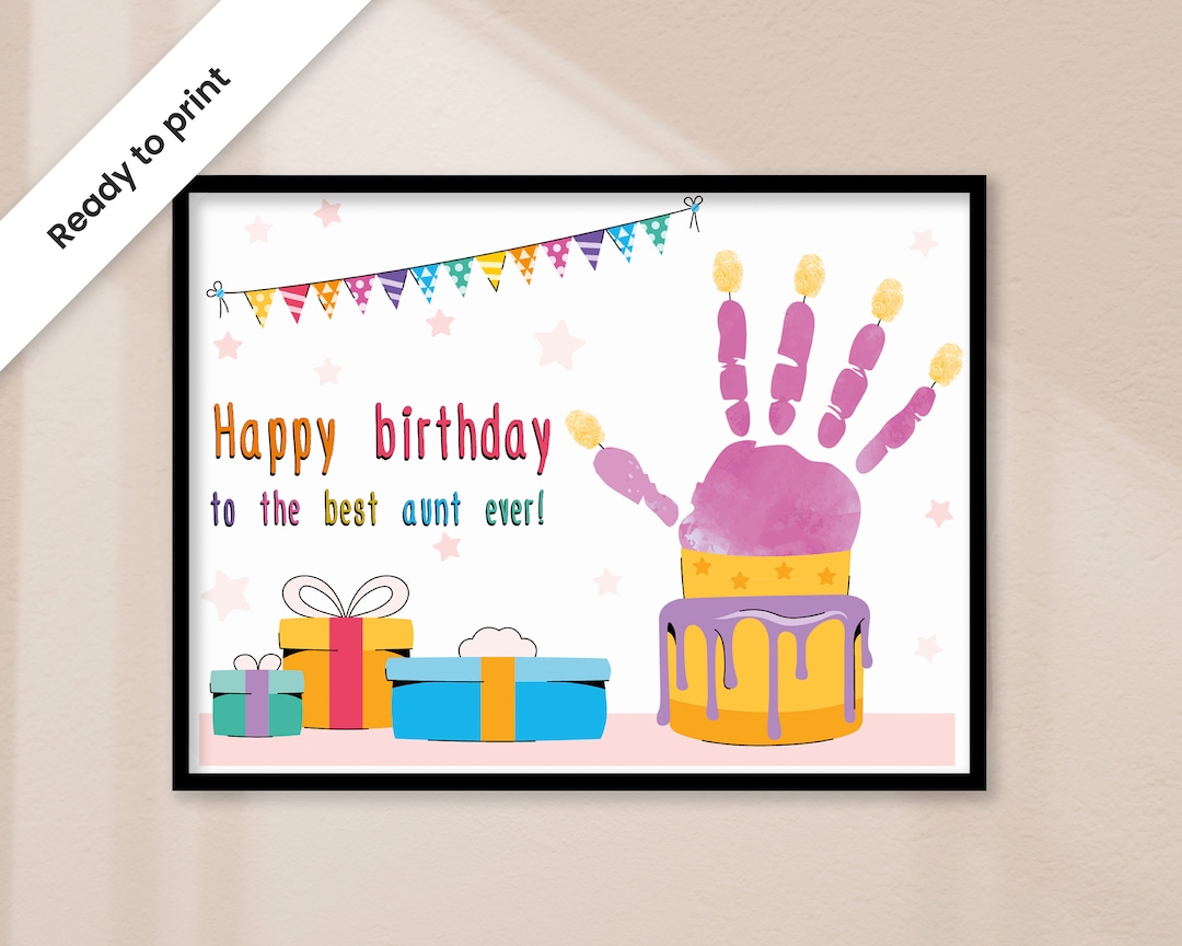 Aunt Happy Birthday Cake Handprint Craft, Handprint Gifts, Birthday ...