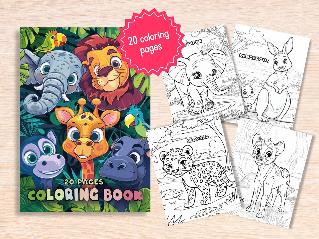 20 Safari Animals Coloring Pages, Kids Coloring Book, Digital Animal ...