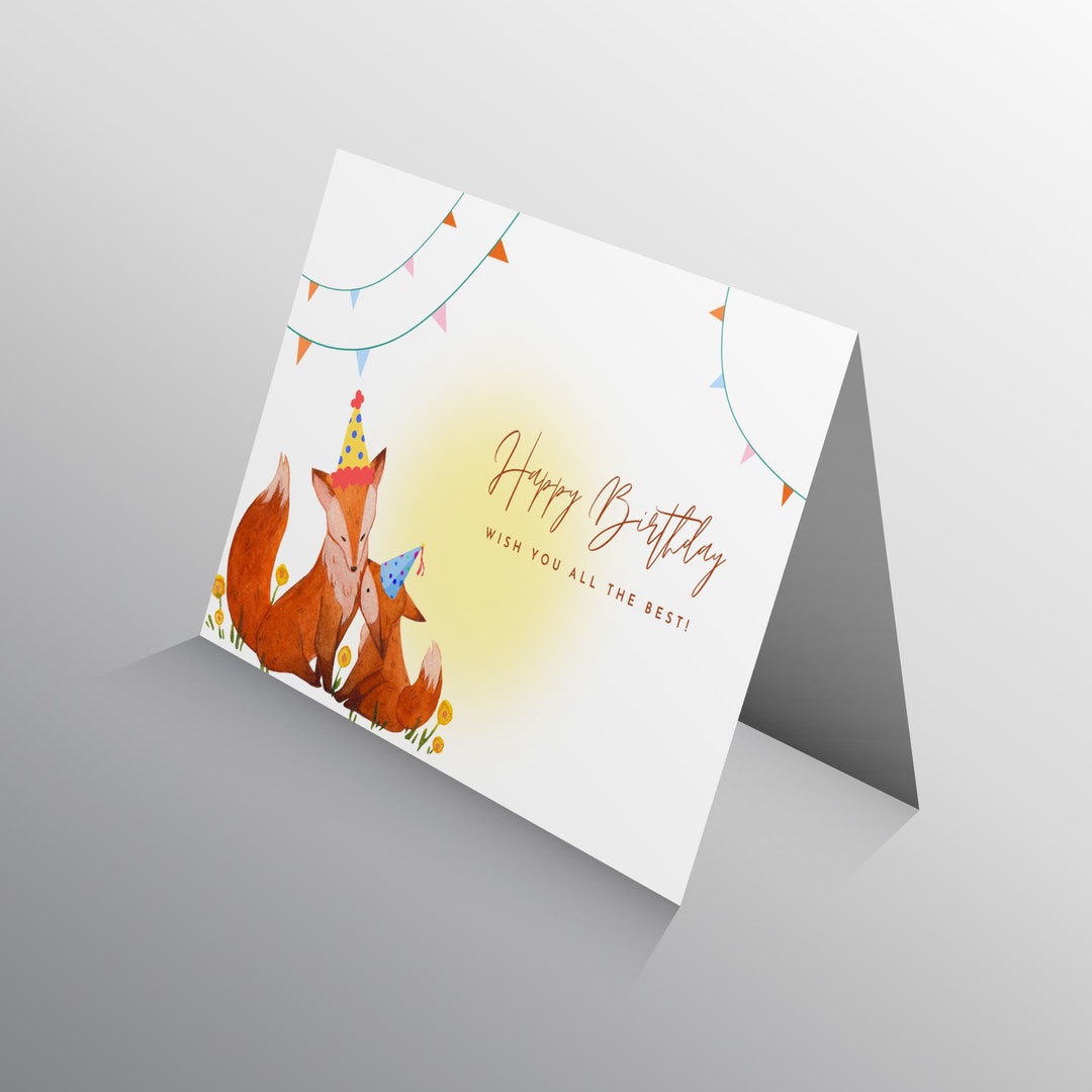 Happy Birthday Printable Card, Cute Fox Birthday Card, Folded ...