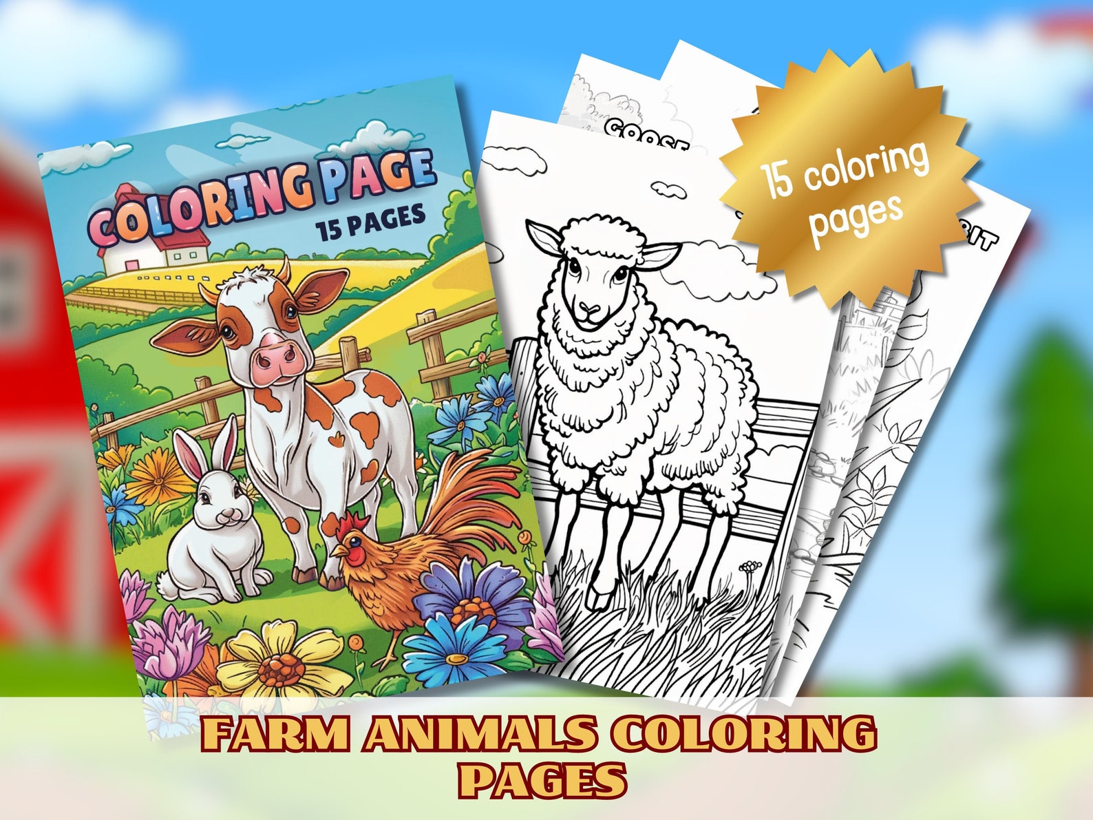 15 Coloring Pages of Farm Animals, Kids Coloring Book, Toddler Coloring ...