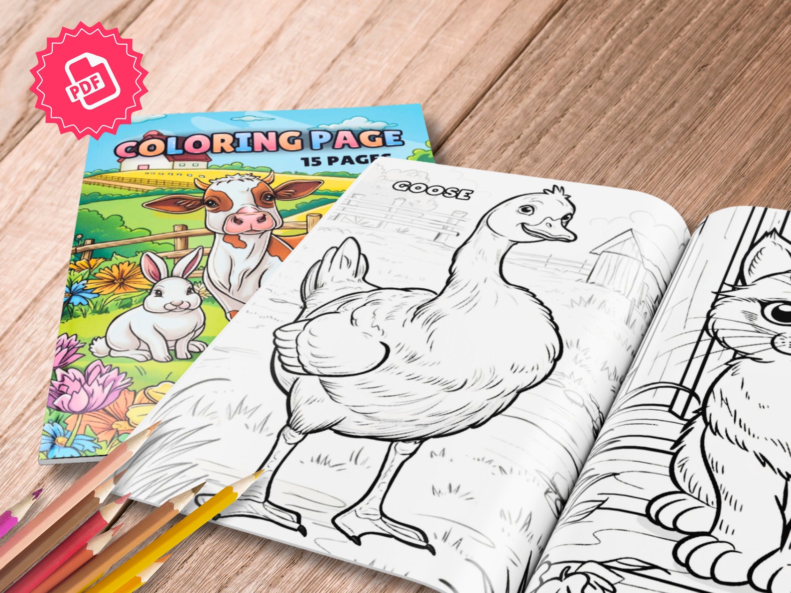15 Coloring Pages of Farm Animals, Kids Coloring Book, Toddler Coloring ...
