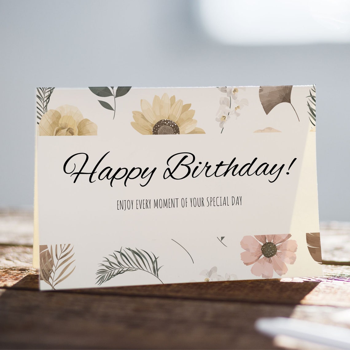 Boho Birthday Card, Happy Birthday Folded Card, Printable Card, Instant ...